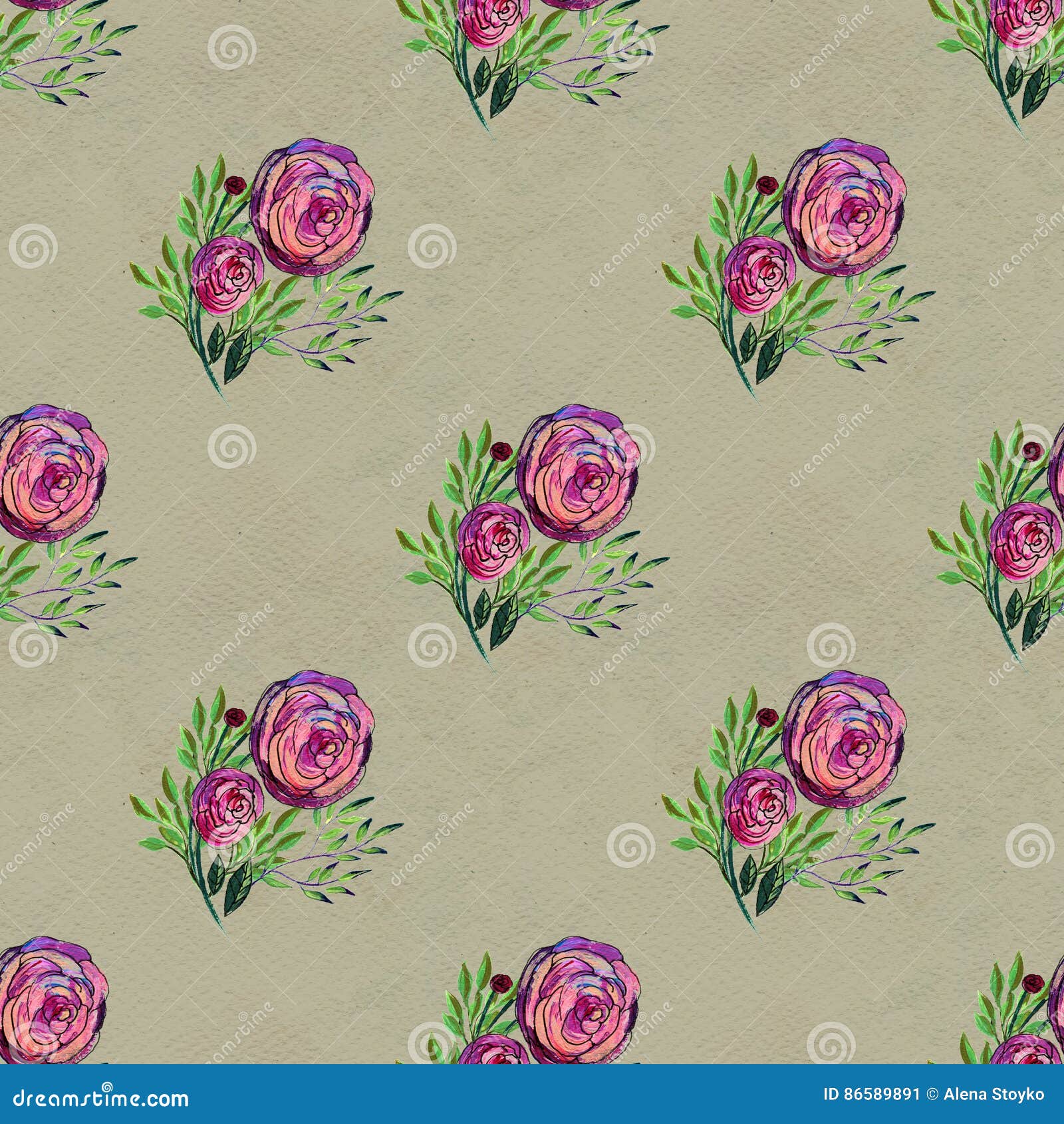 Seamless Pattern with Pink Roses Stock Illustration - Illustration of ...