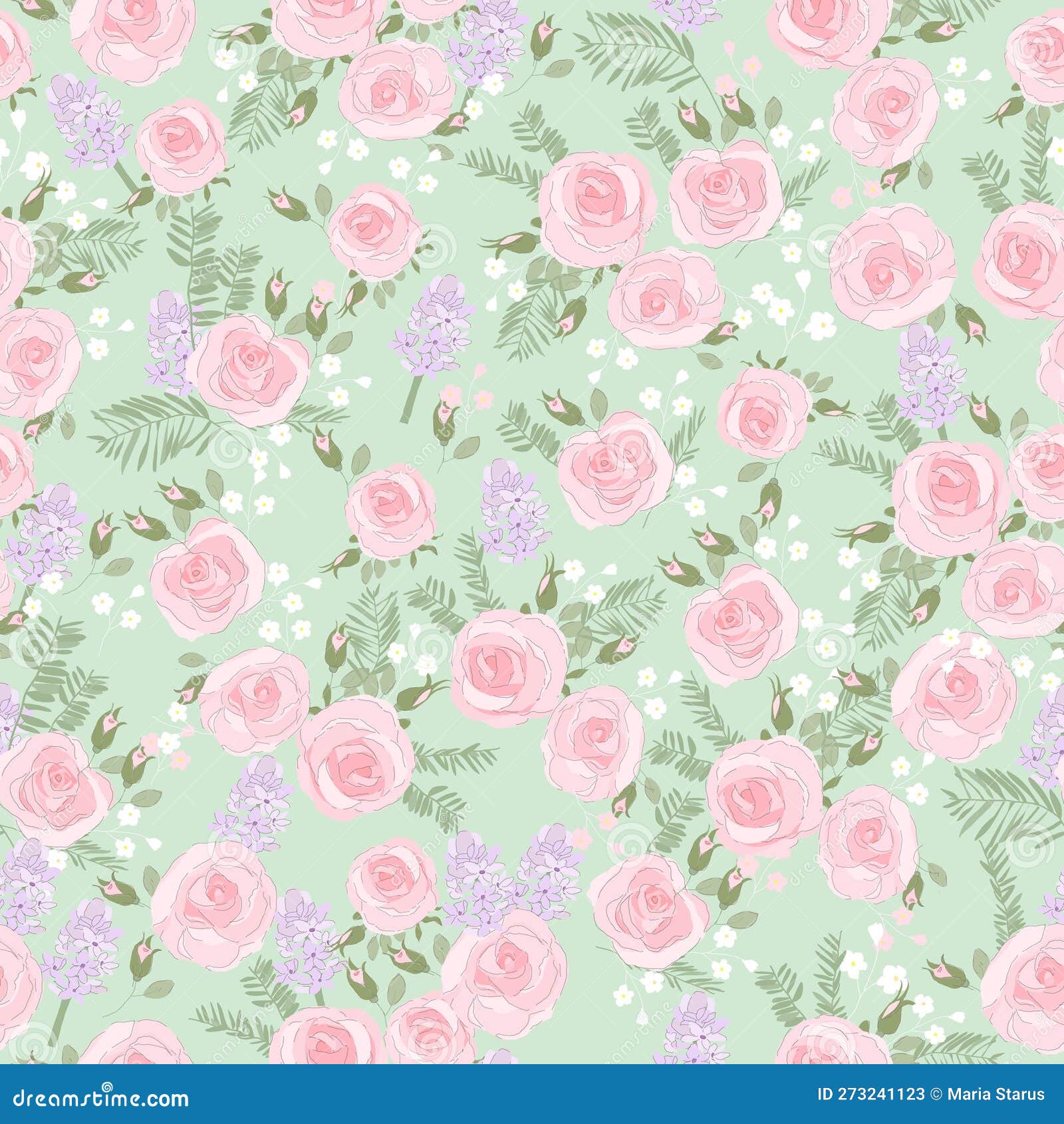 Seamless Pattern with Pink Roses on Green Background Stock Vector ...