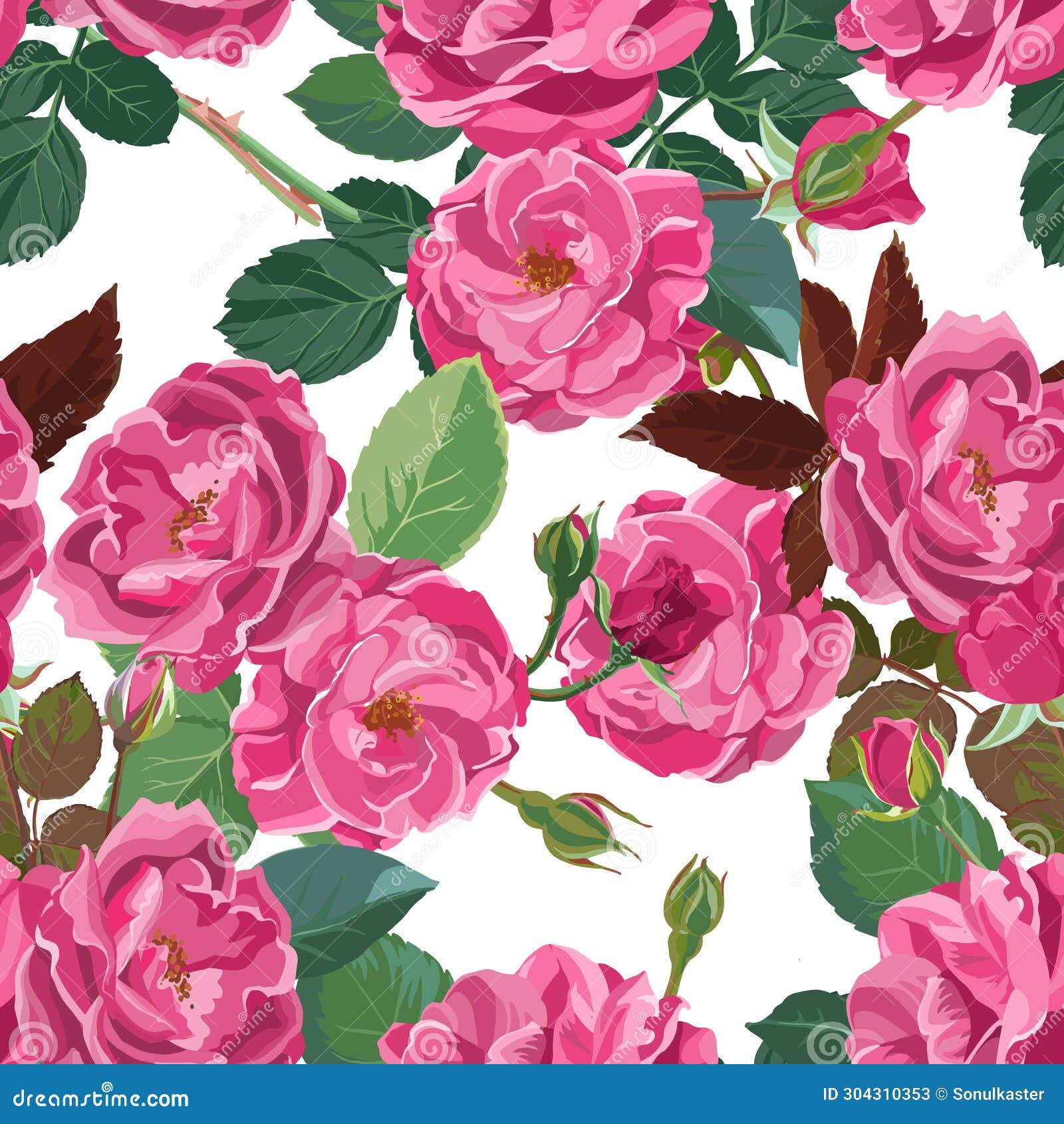 Seamless Pattern of Pink Roses Stock Illustration - Illustration of ...