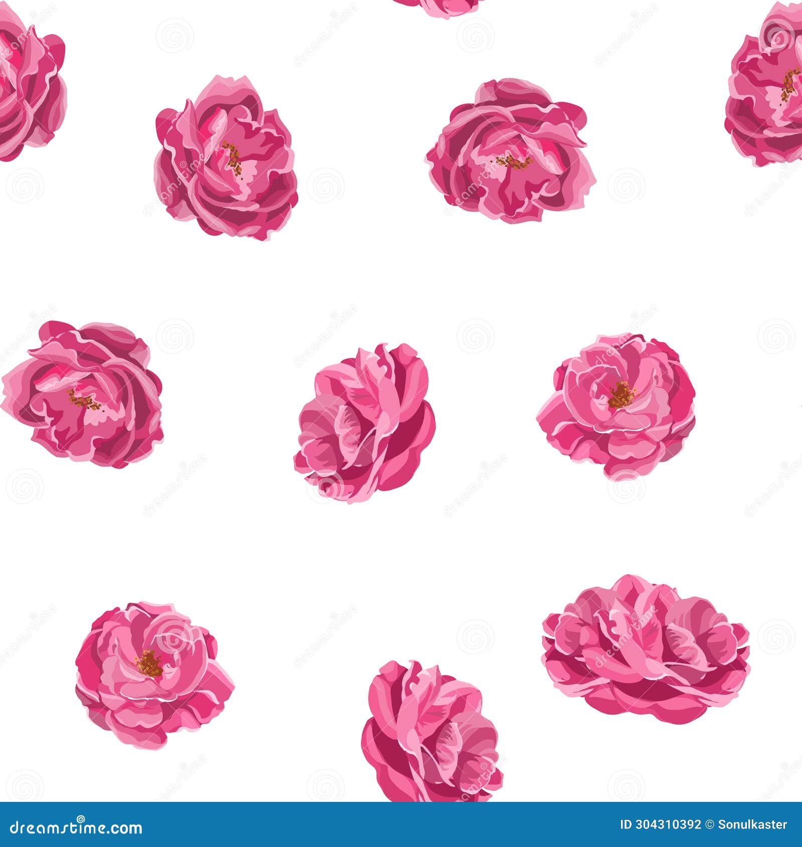 Seamless Pattern of Pink Roses Stock Illustration - Illustration of ...
