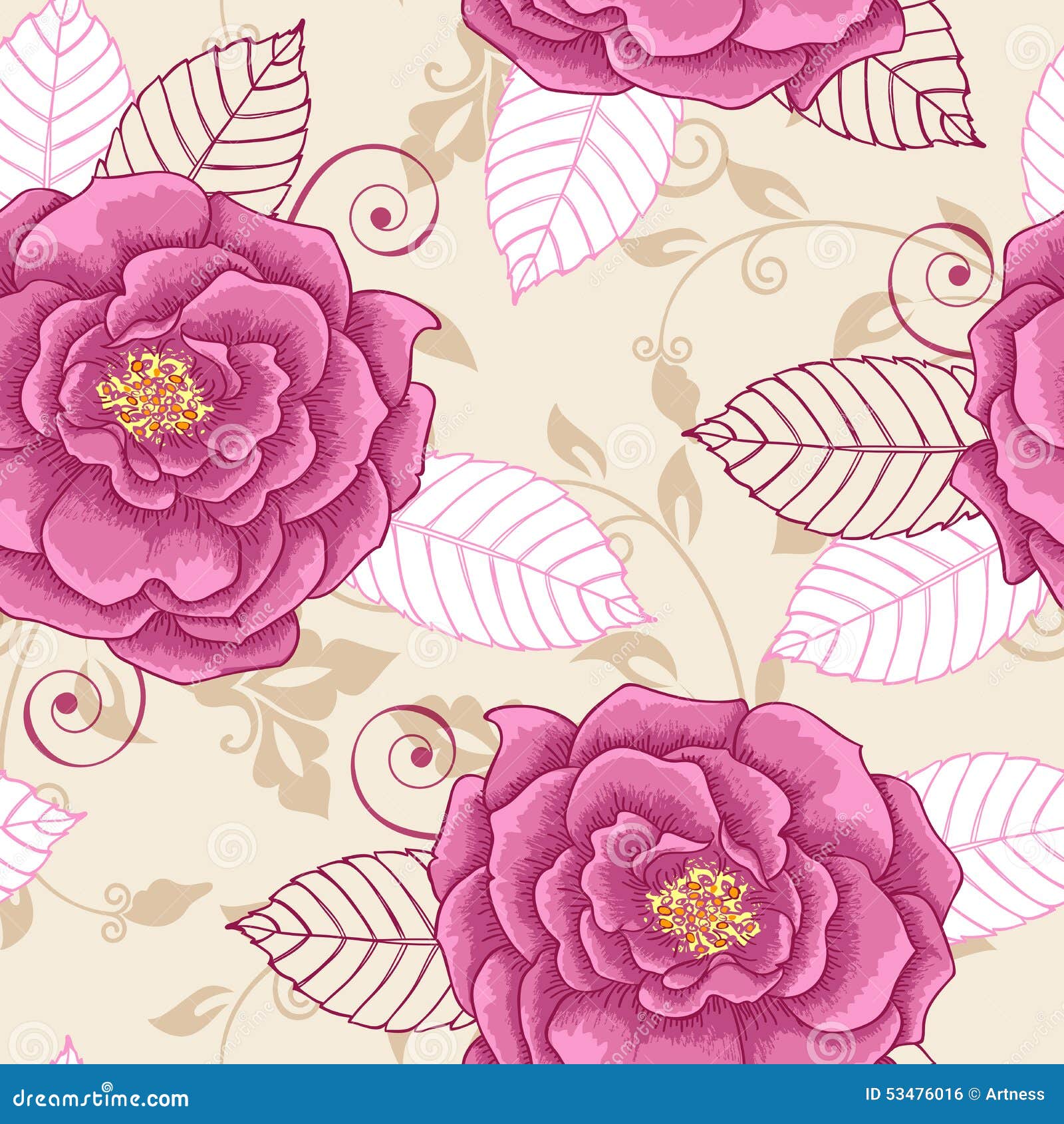 Seamless Pattern with Pink Roses Stock Vector - Illustration of nature ...