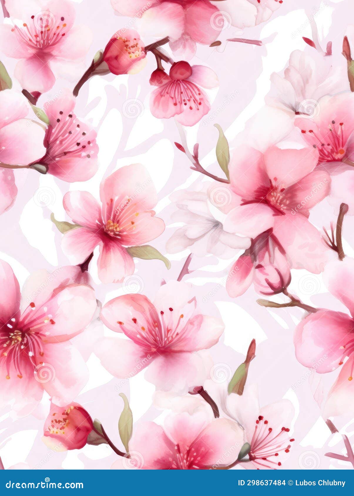 Seamless Pattern of Pink Sakura. Retro Watercolor Painting Stock ...