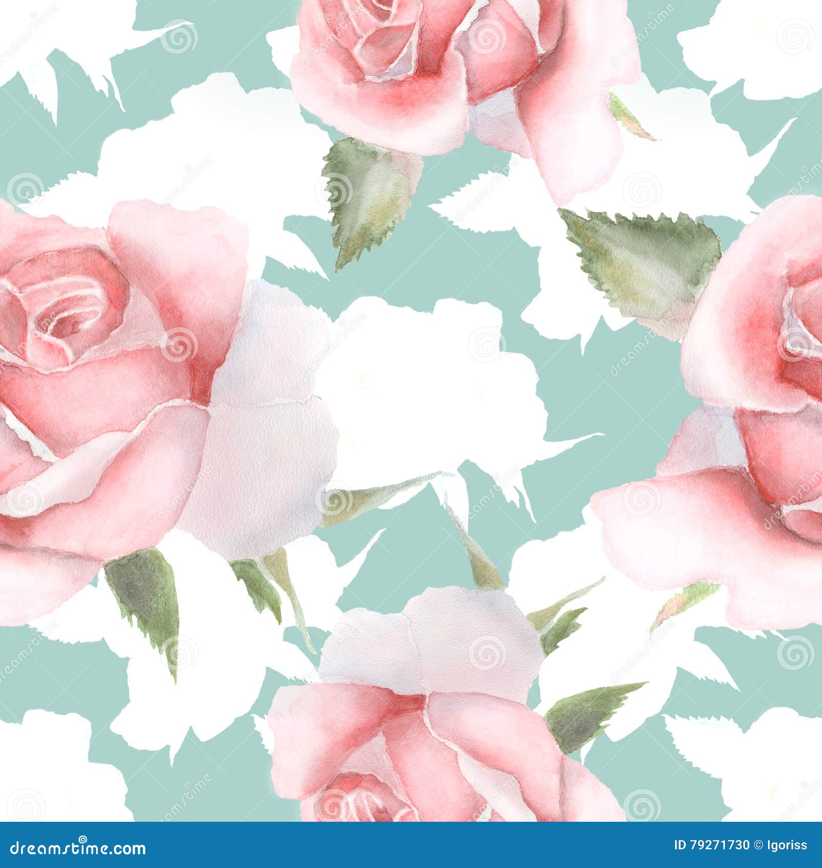 Seamless Pattern with Pink Watercolor Roses Hand Drawn. Stock ...