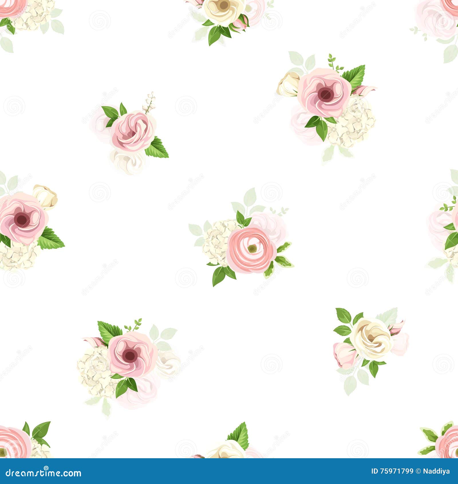 Seamless Pattern with Pink and White Flowers. Vector Illustration ...