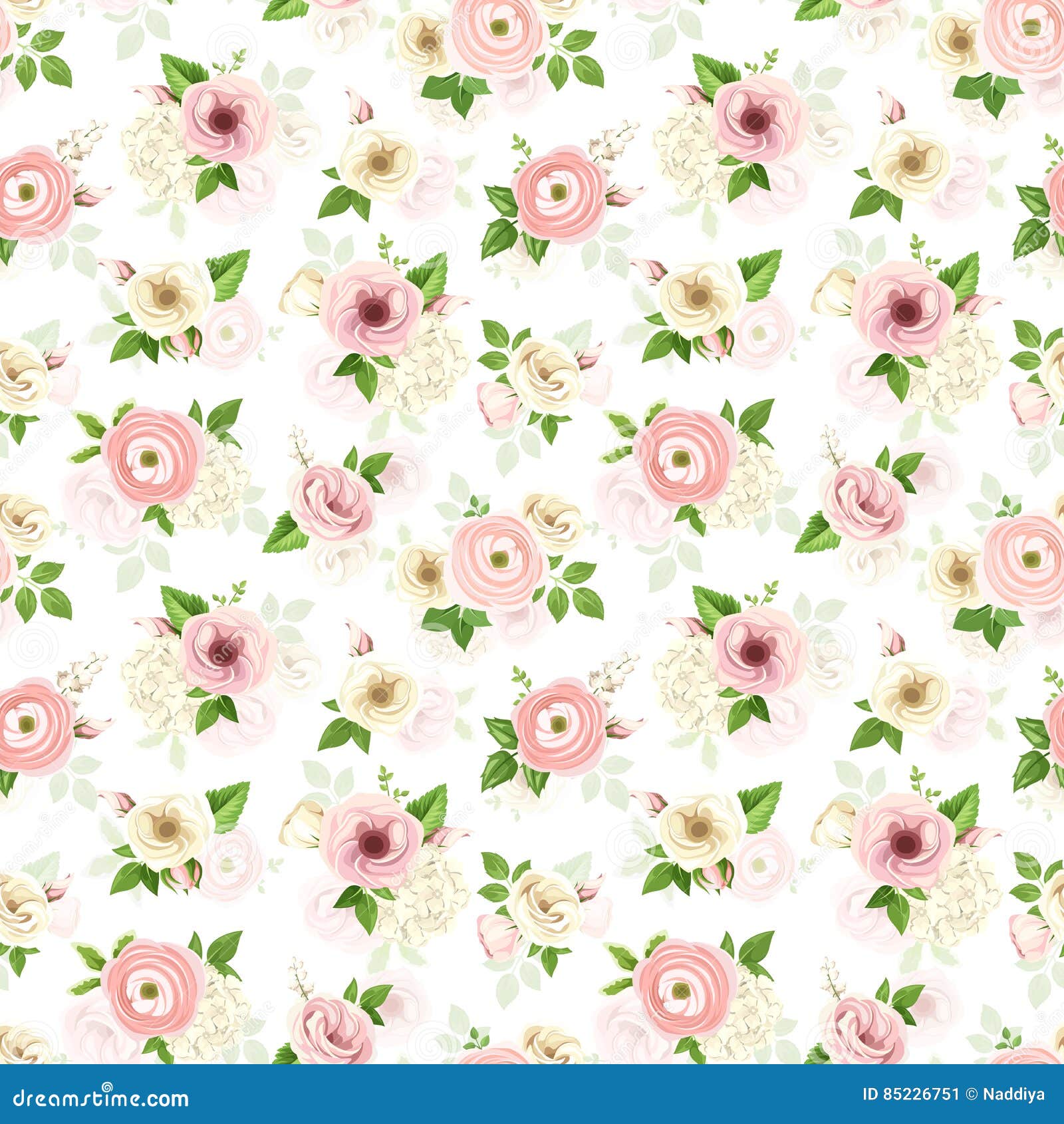 Seamless Pattern with Pink and White Flowers. Vector Illustration ...