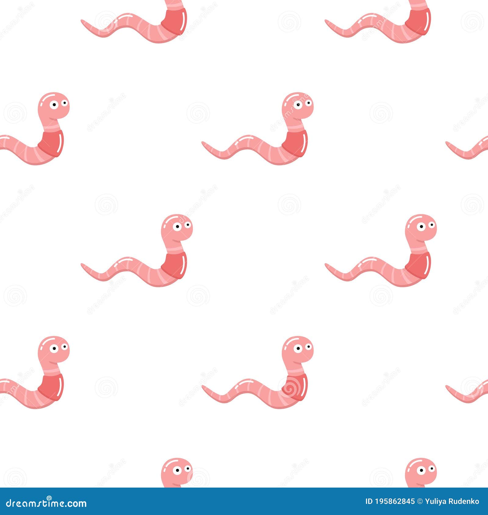 Seamless Pattern with Pink Worms on a White Background. Cartoon Style ...