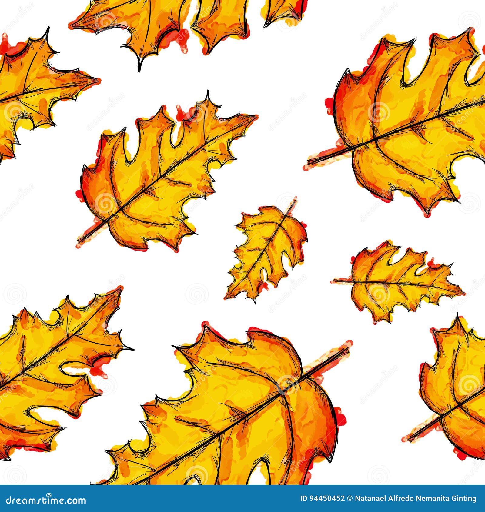 Seamless Pattern of Pinnately Lobed Leaves Watercolor Stock Vector ...