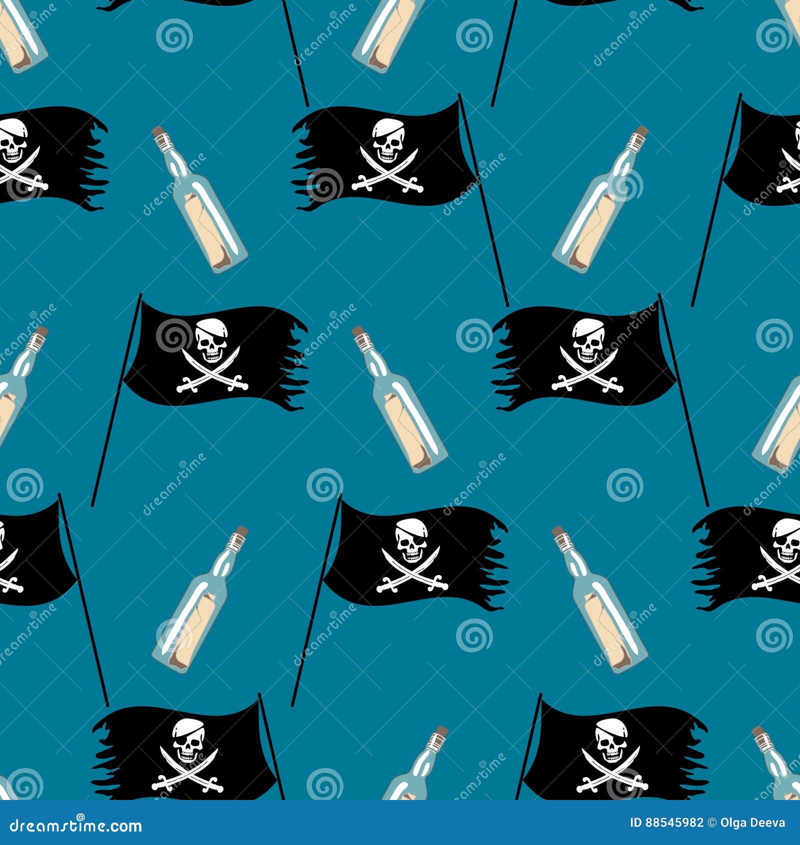 Seamless Pattern with Pirate Flag and Bottle Stock Vector ...