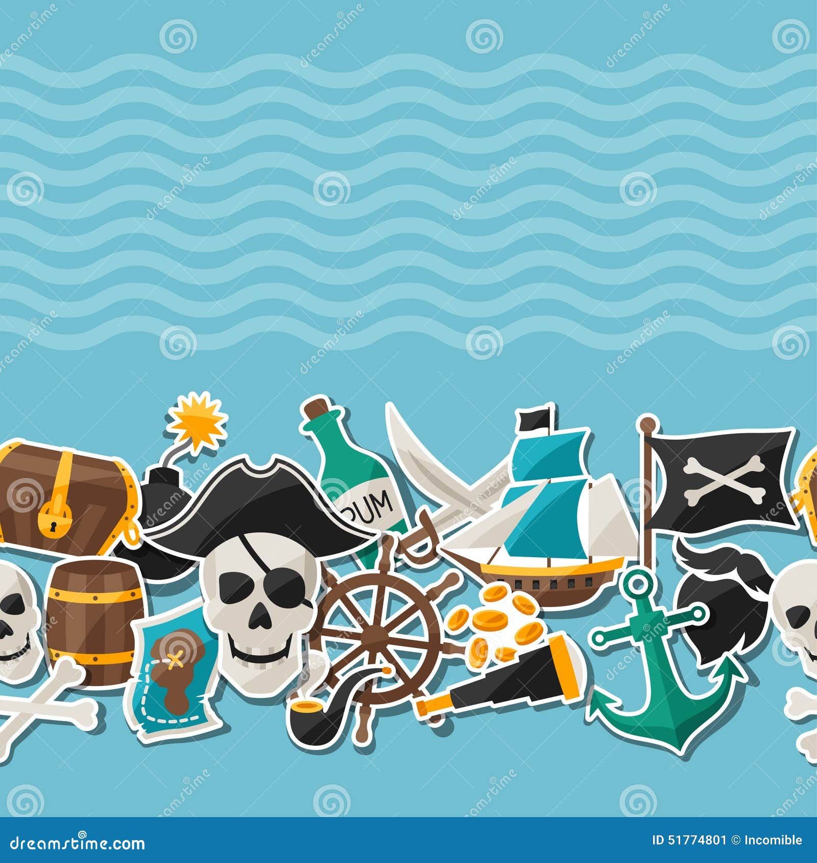 Seamless Pattern on Pirate Theme with Stickers and Stock Vector ...