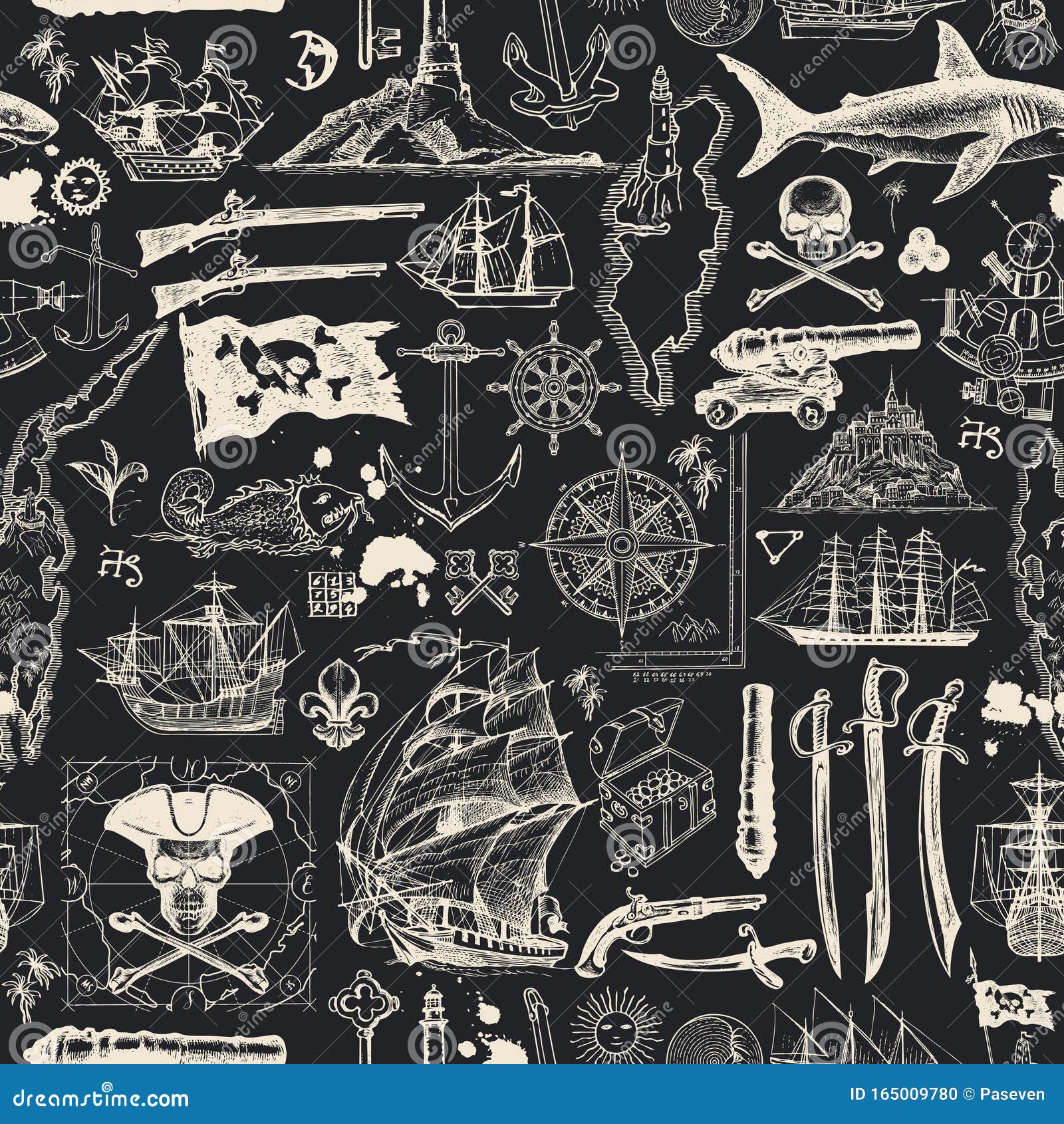 Seamless Pattern on the Pirate Theme in Vintage Style Stock Vector ... Seamless Pattern on the Pirate Theme in Vintage Style Stock Vector ...