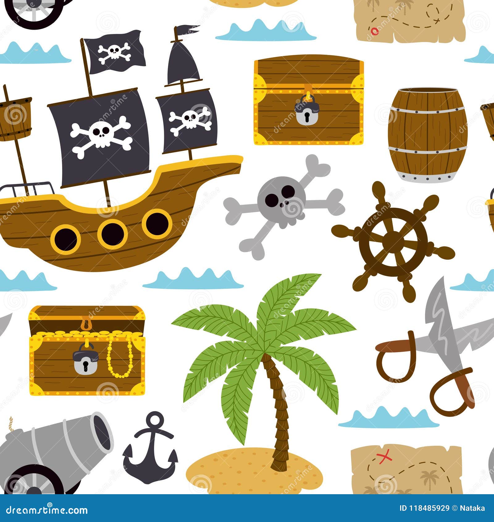 Seamless Pattern with Pirates Elements on White Background Stock Vector ...