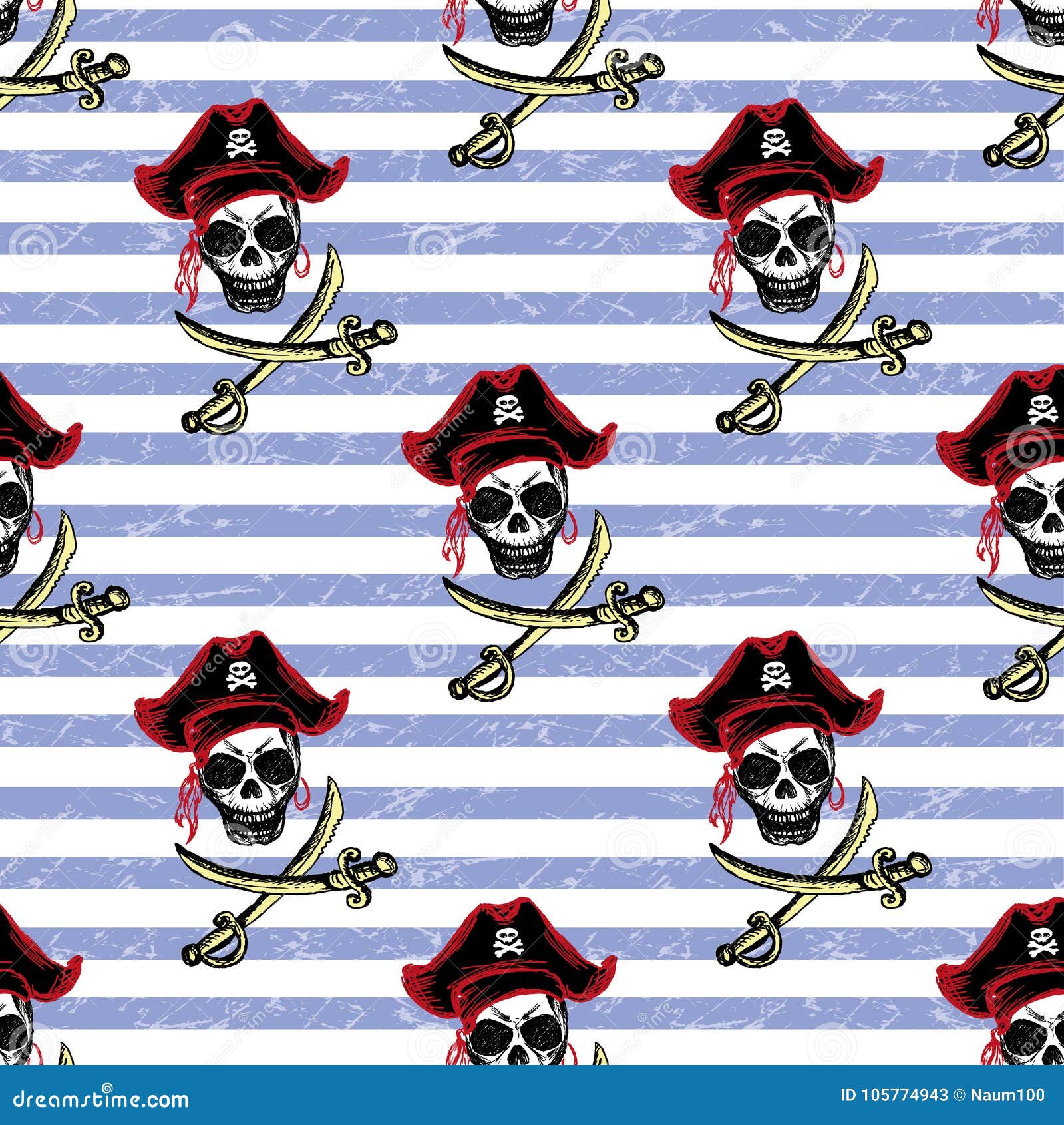 Seamless Pattern Pirates, Hand Drawing. Stock Vector - Illustration of ...