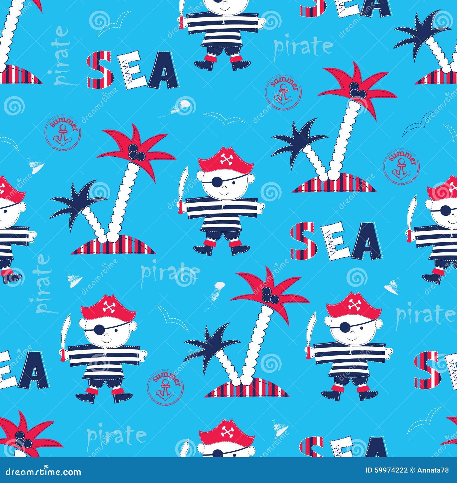 Seamless Pattern with Pirates Stock Vector - Illustration of stripe ...
