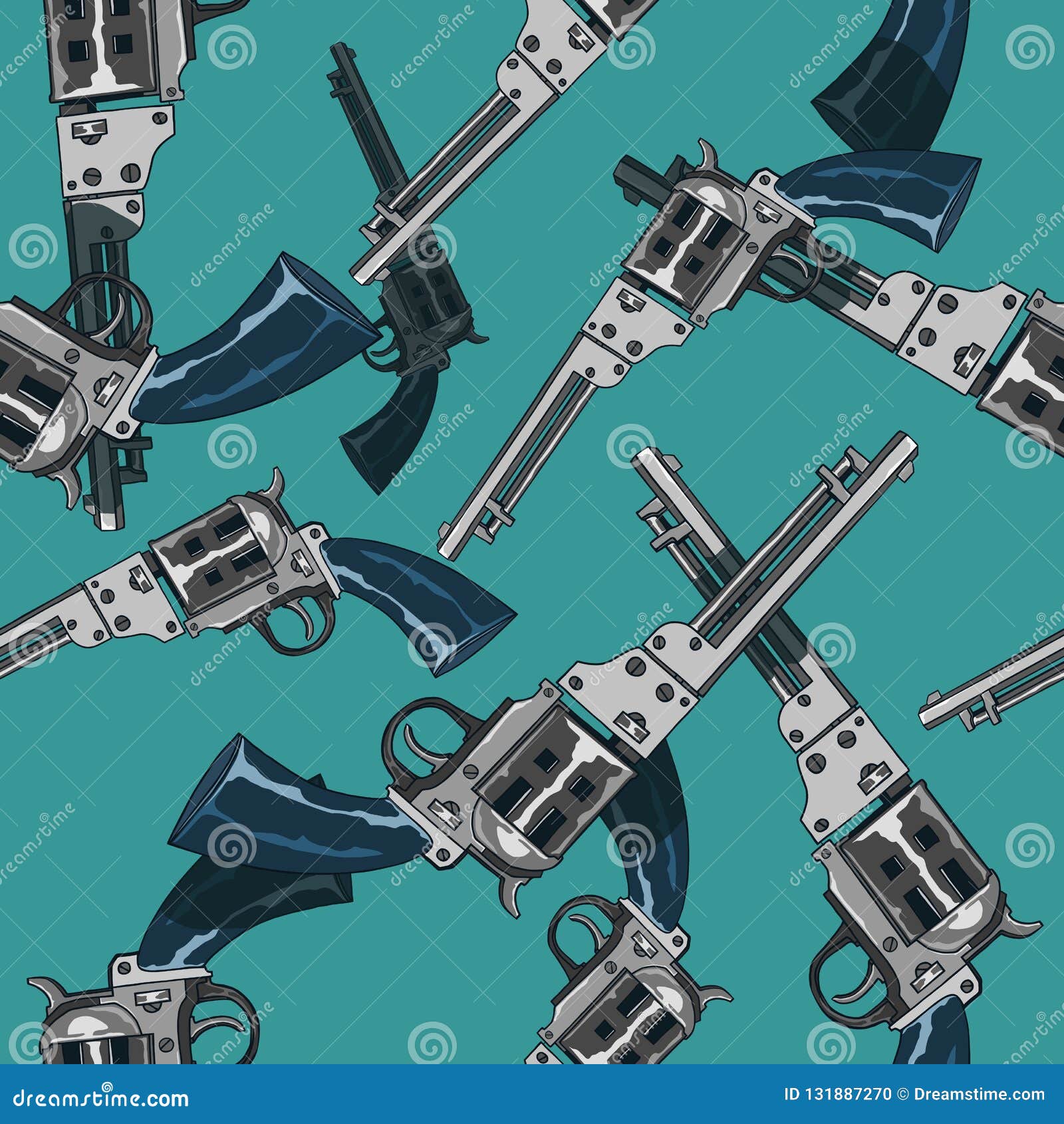 Seamless Pattern of Pistols. Stock Vector - Illustration of element ...