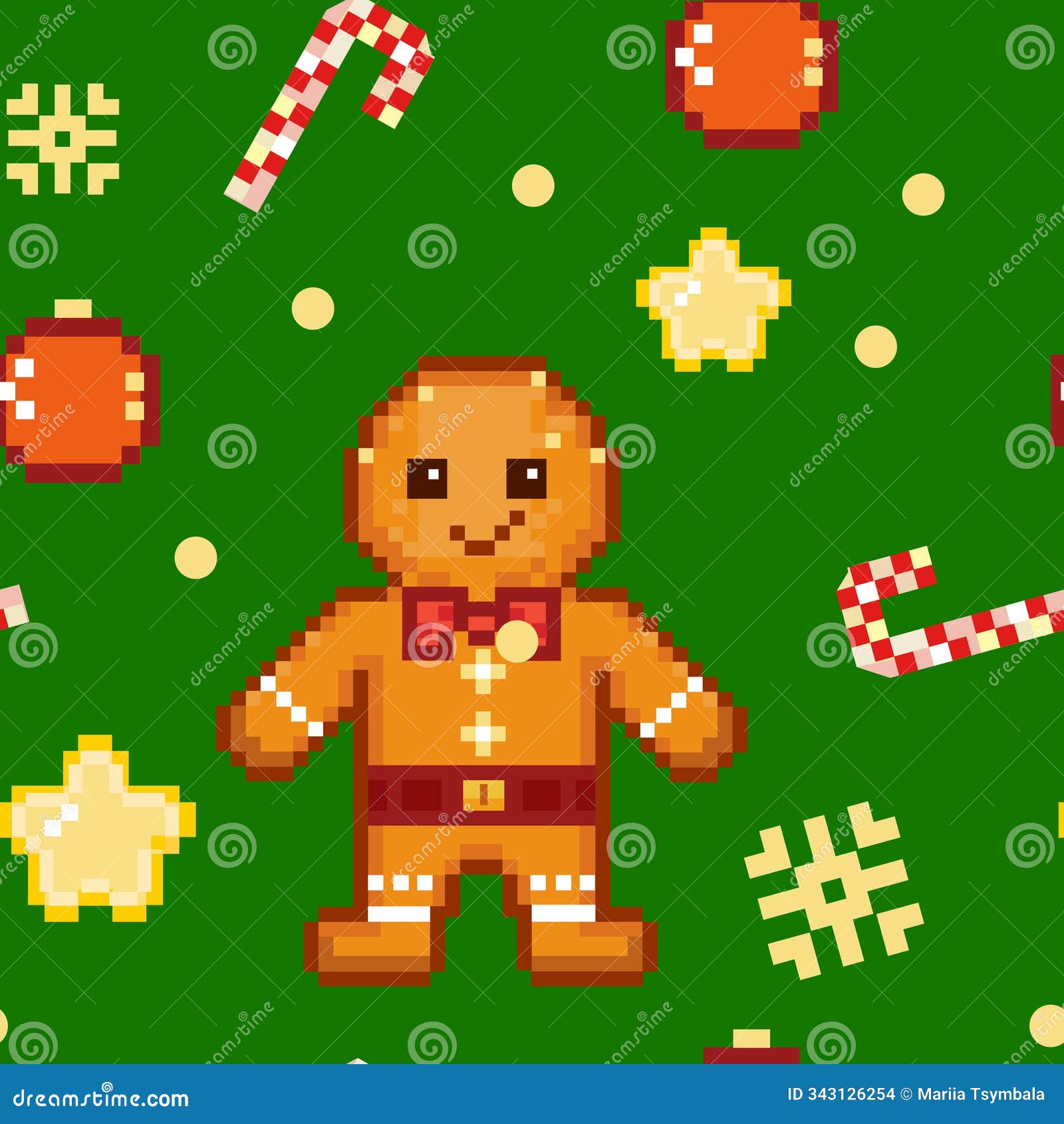 Seamless Pattern Pixel Art Gingerbread Man ,green Background Vector ...
