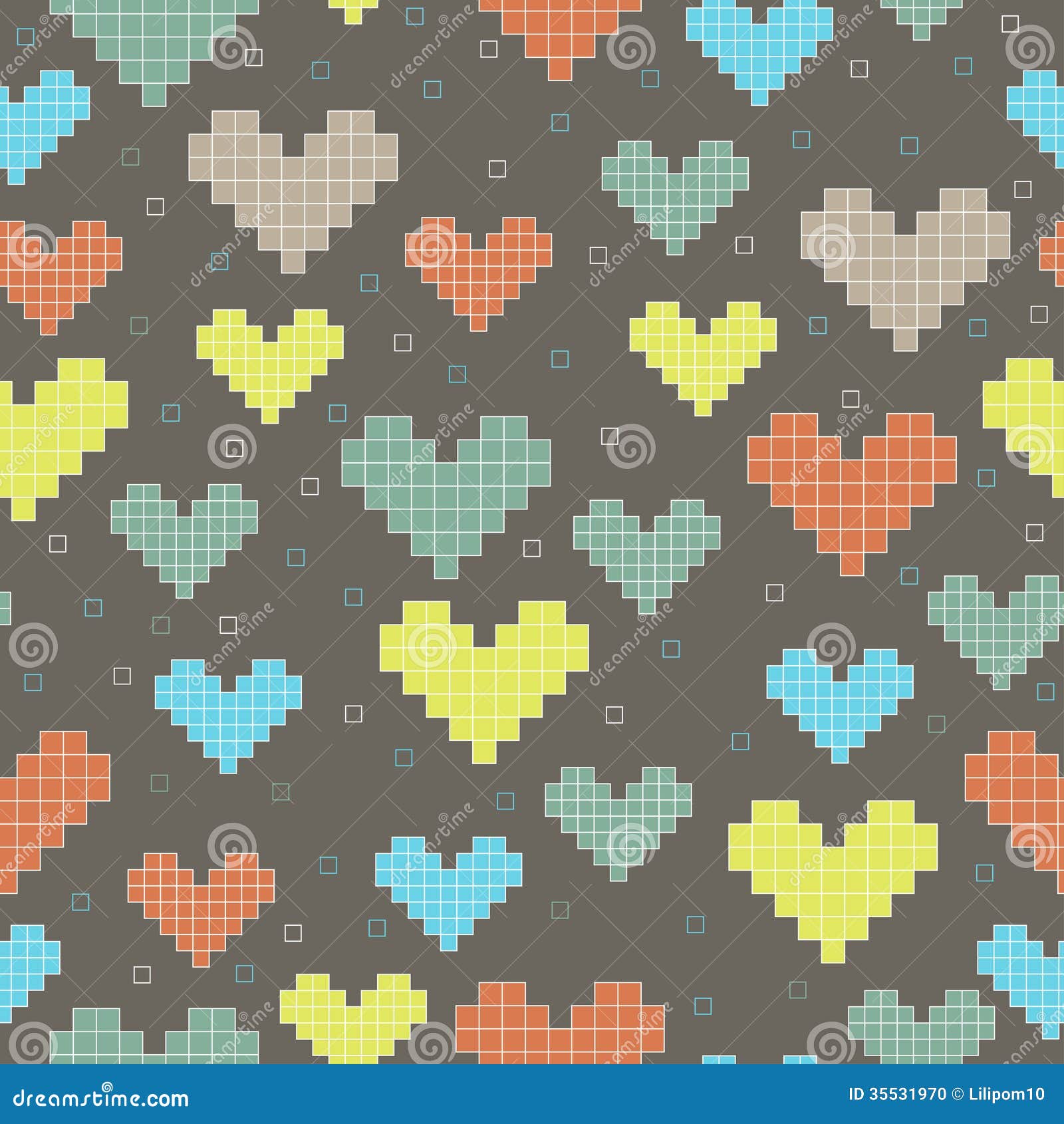 Seamless Pattern with Pixel Hearts on a Dark Backg Stock Vector ...