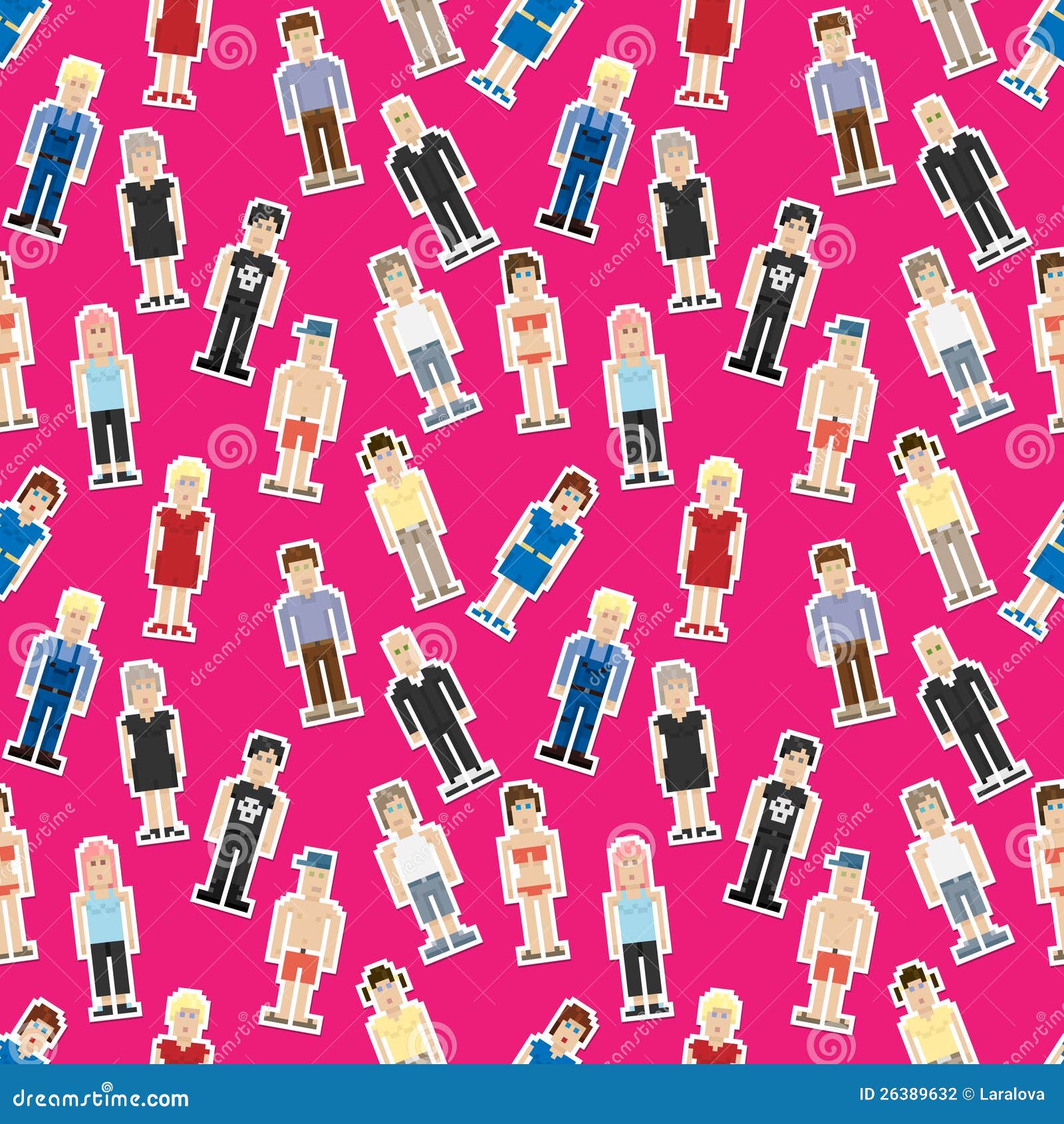 Pixel People For Old Game Layout Stand Against Background Of Cityscape ...