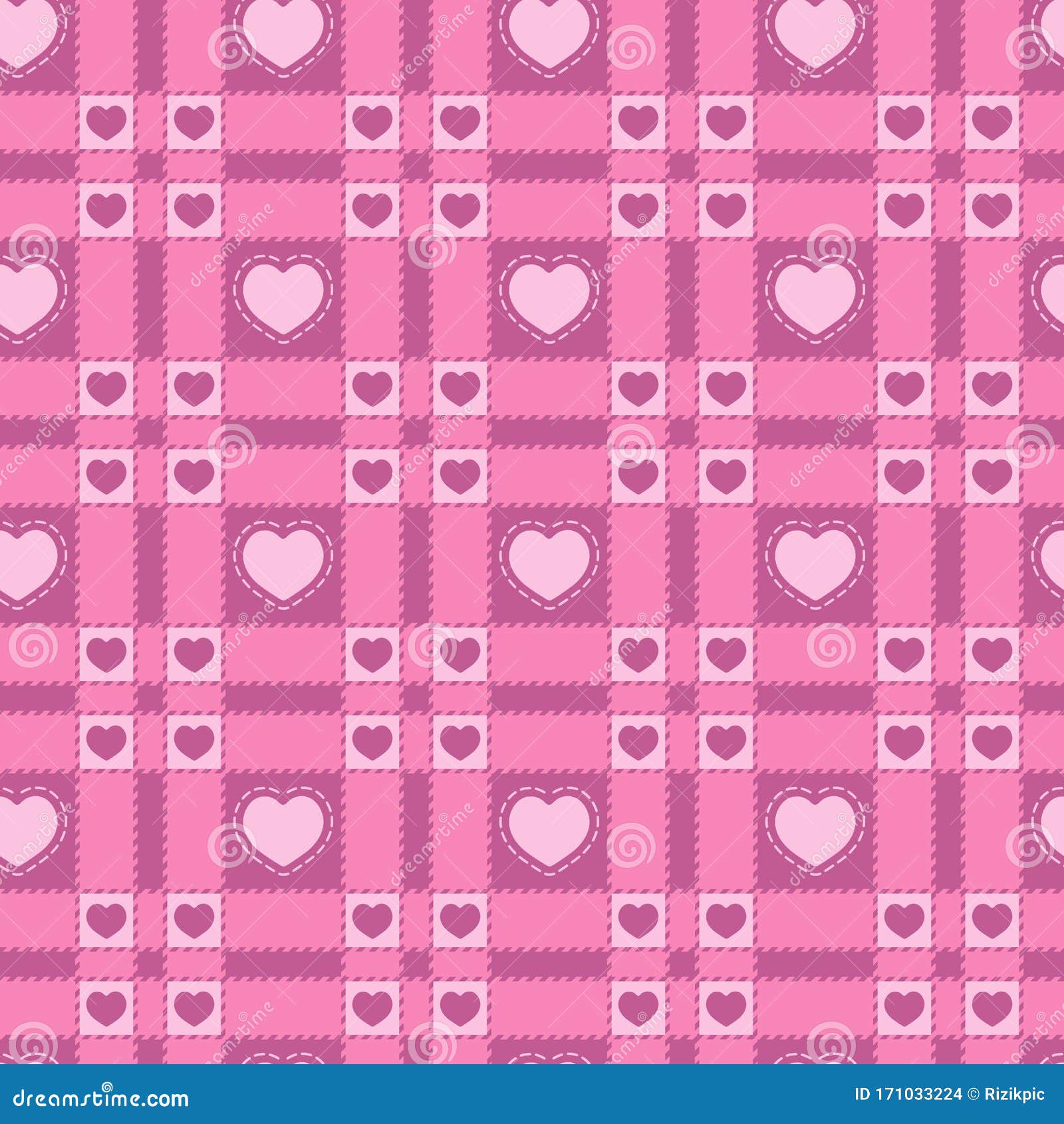 Seamless Pattern with a Plaid and Pink Hearts Stock Vector ...