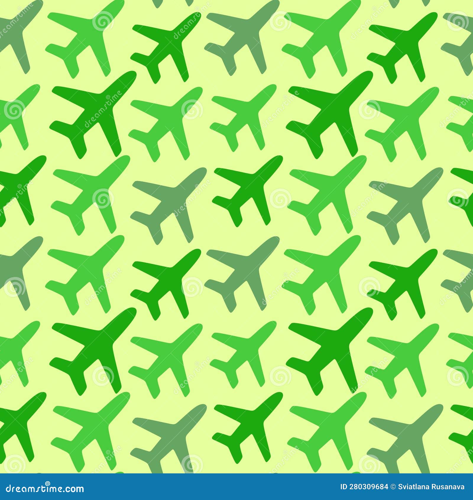Seamless Pattern with Planes on a Green Background. Green Planes on a ...