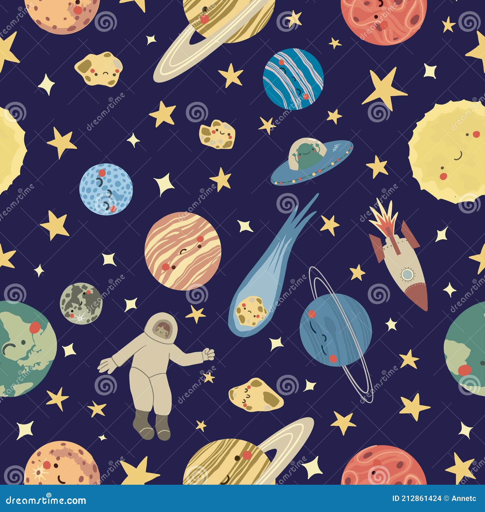 Seamless Pattern of the Planets of the Solar System in Flat Style ...