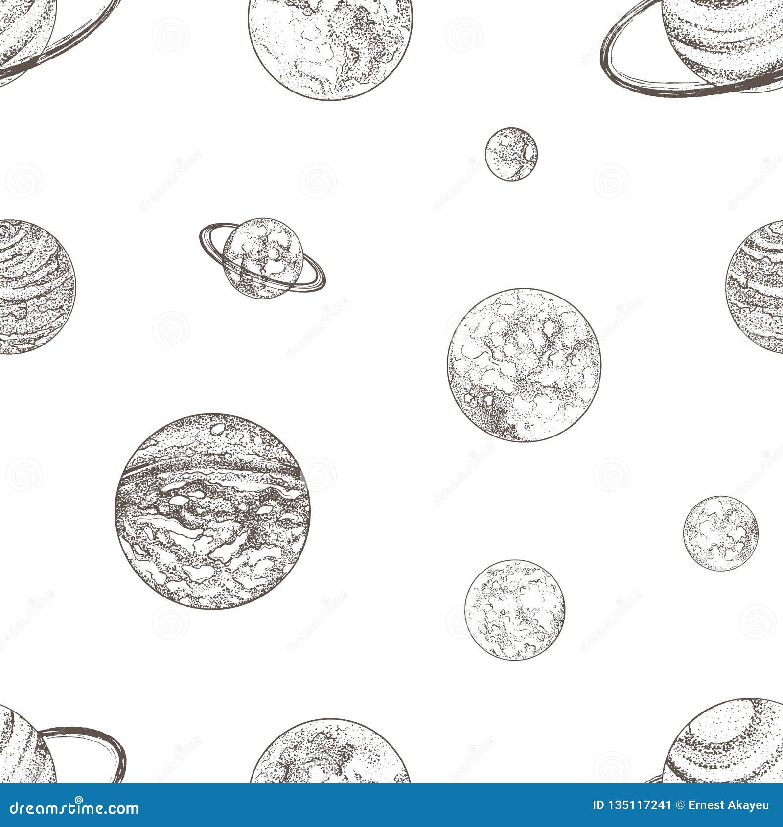 Seamless Pattern with Planets of Solar System and Other Celestial ...