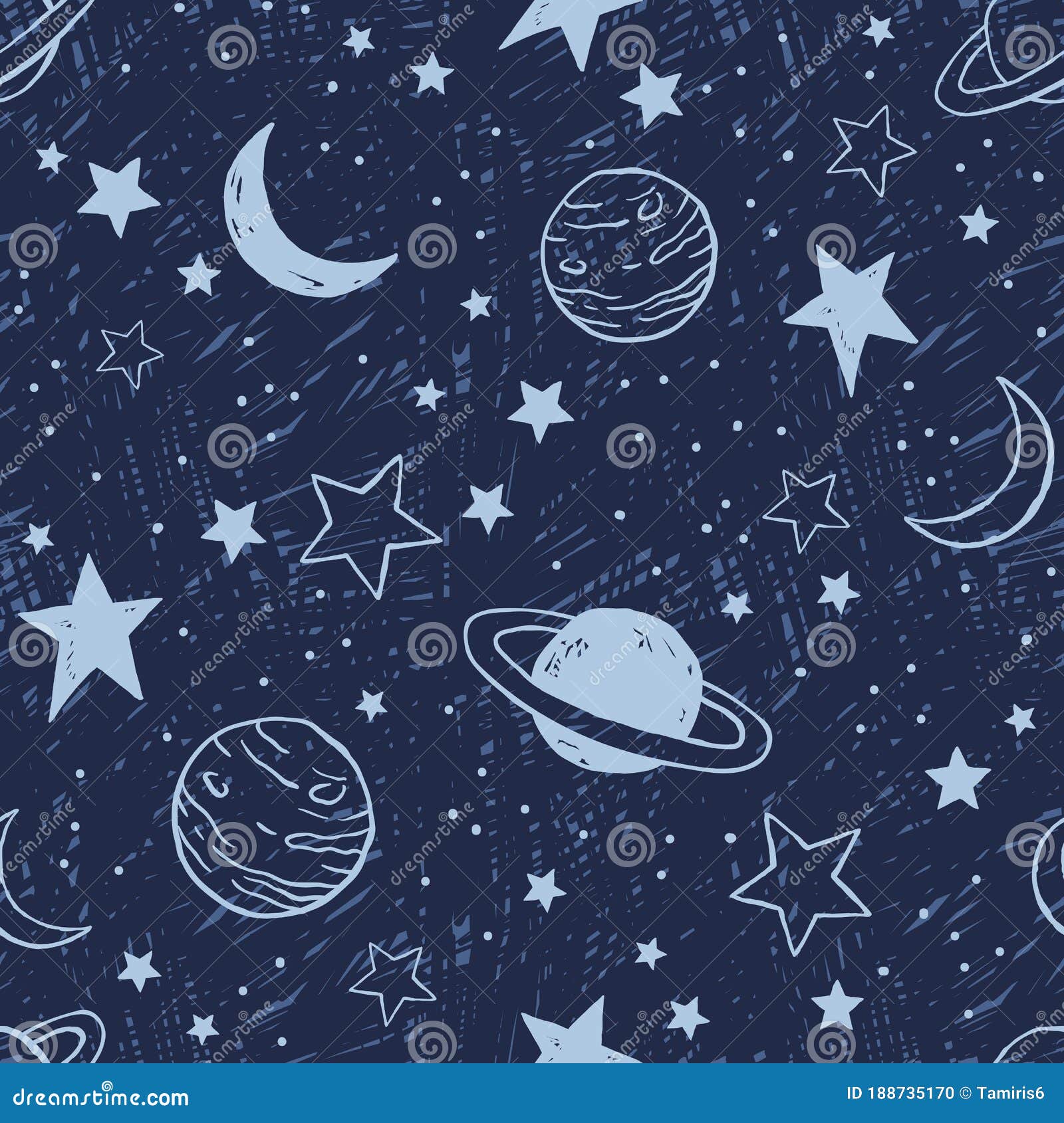 Seamless Pattern with Planets and Stars Stock Vector - Illustration of ...