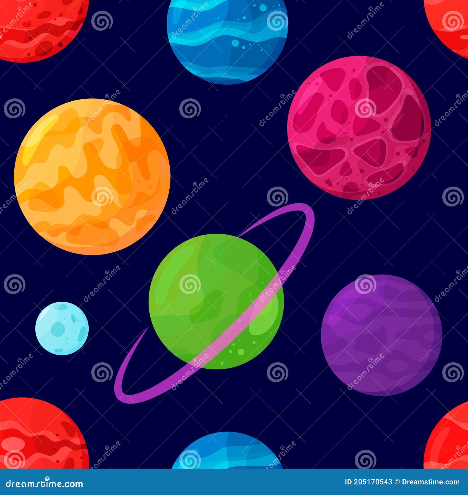 Seamless Pattern of Planets. Vector Cartoon Background. Flat. Stock ...