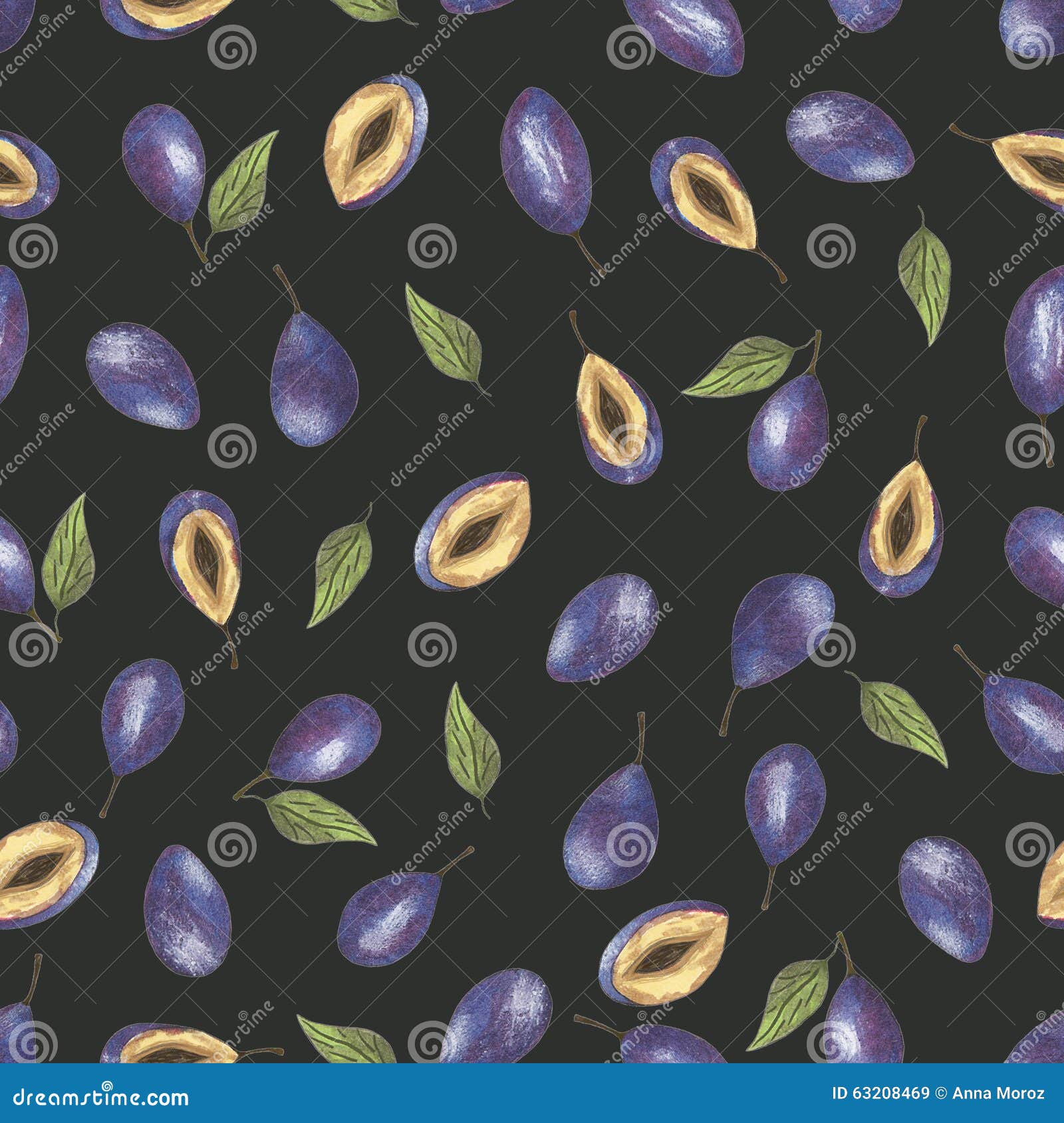 Seamless pattern of plum stock illustration. Illustration of design ...