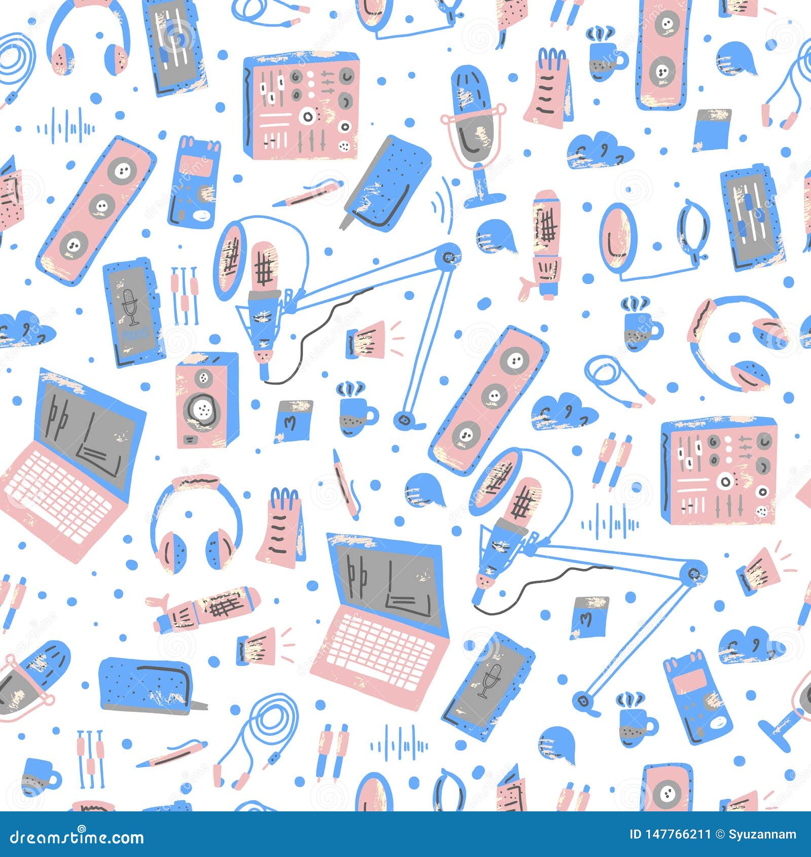 Seamless Pattern a Podcast Different Color Signs Stock Vector ...