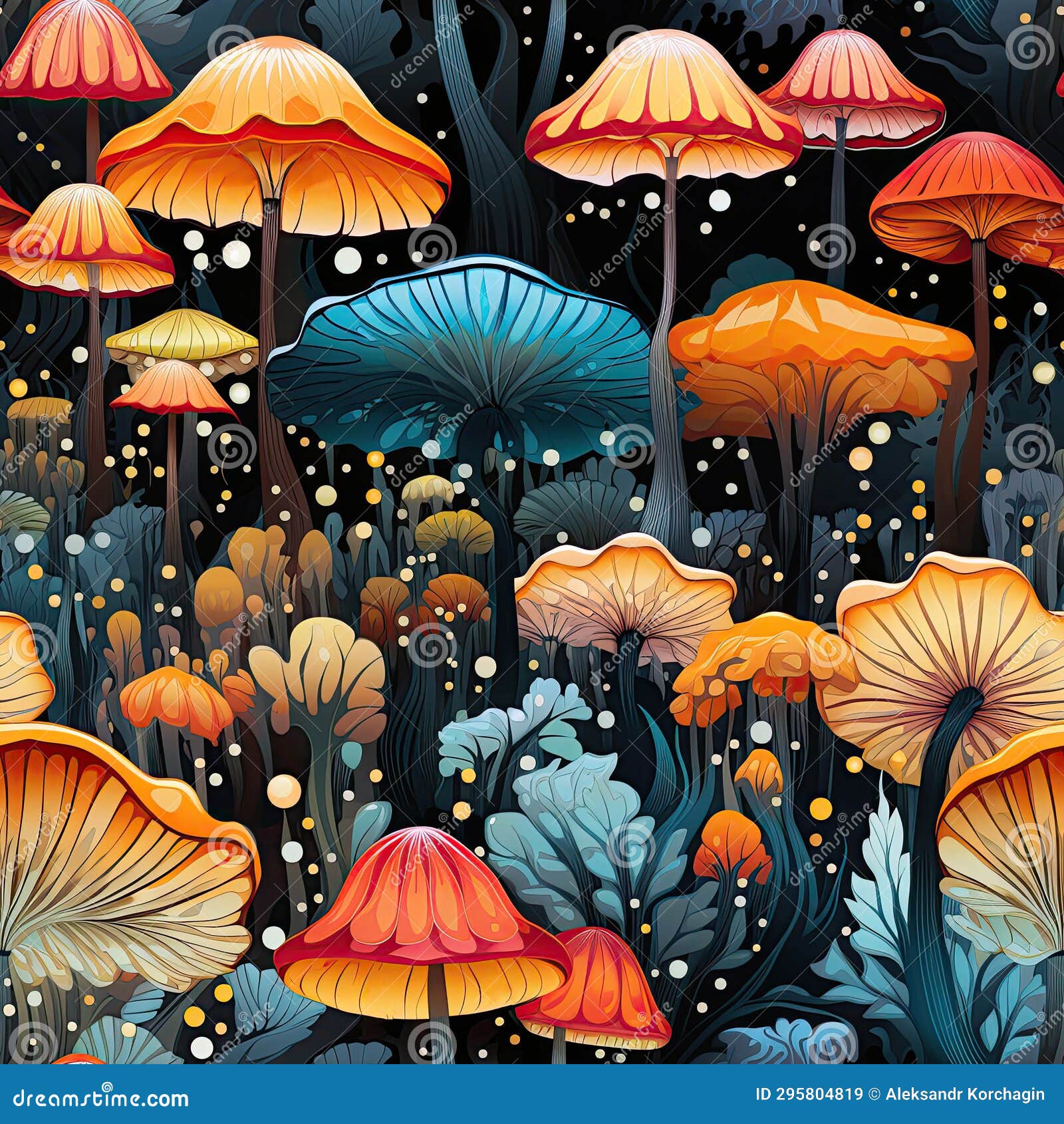 Seamless Pattern with Poisonous Hallucinogenic Mushrooms Fly Agarics Amanita Toadstool on a ...