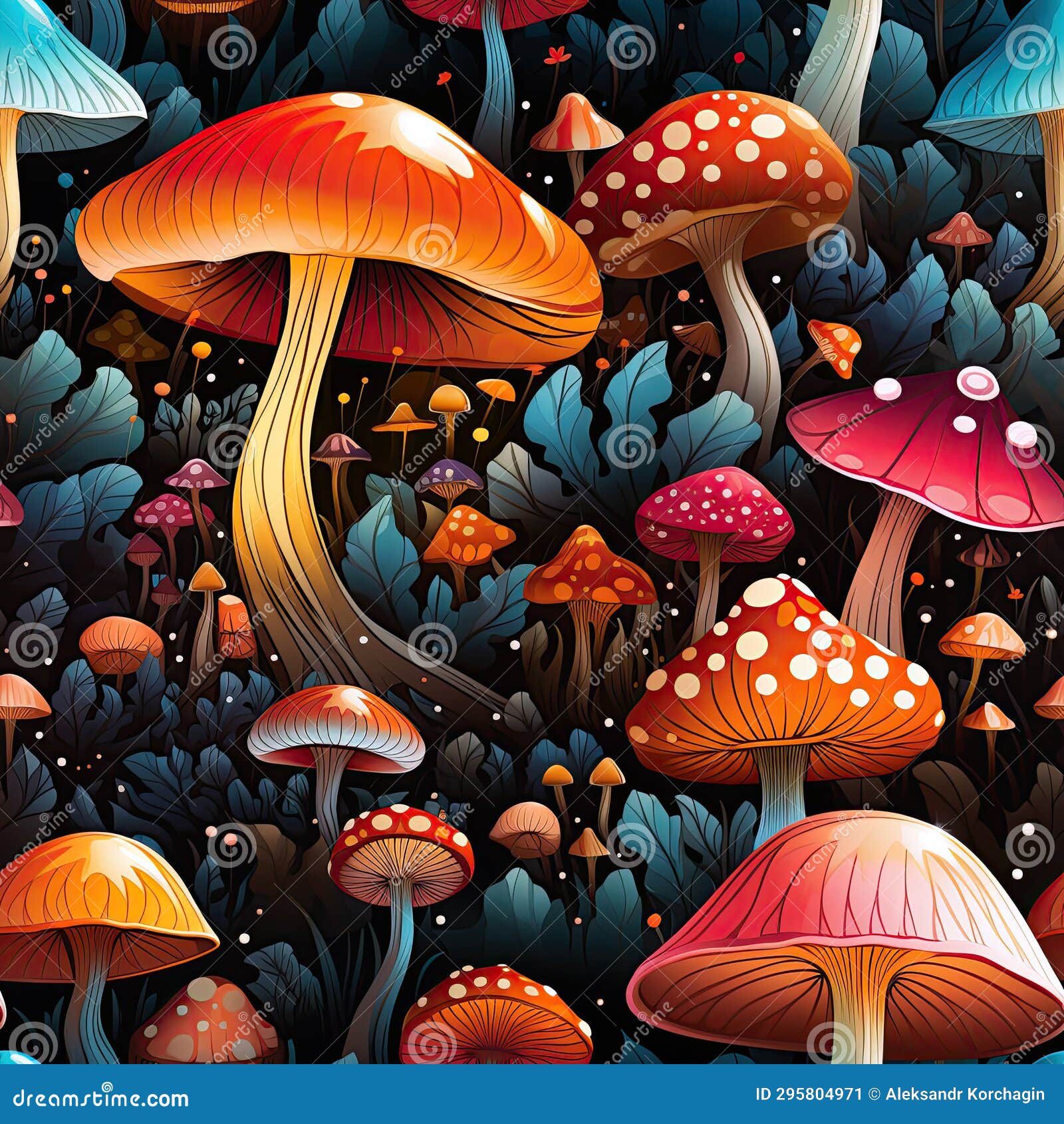 Seamless Pattern with Poisonous Hallucinogenic Mushrooms Fly Agarics Amanita Toadstool on ...