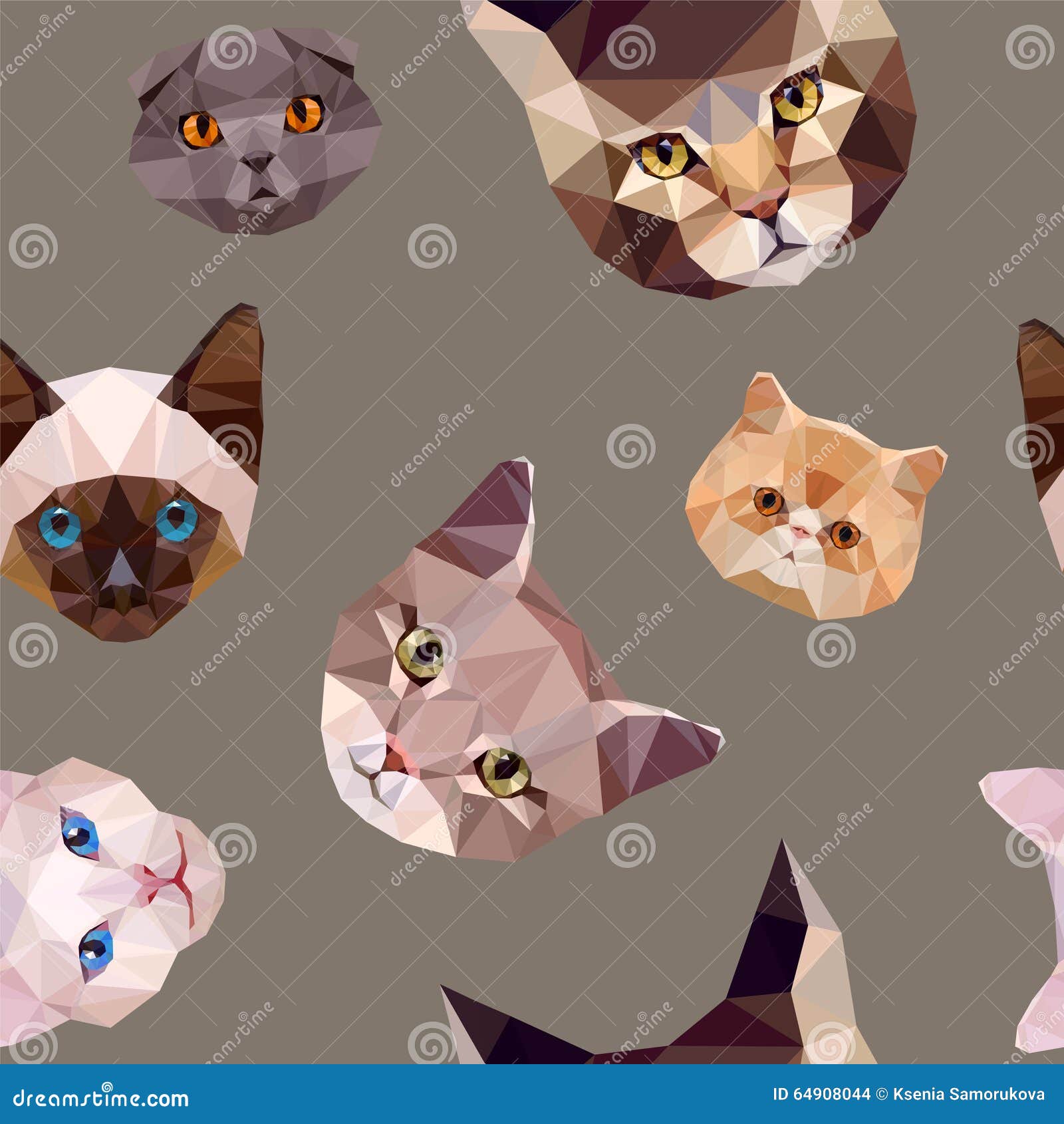 Seamless Pattern - Polygonal Cats Stock Vector - Illustration of ...