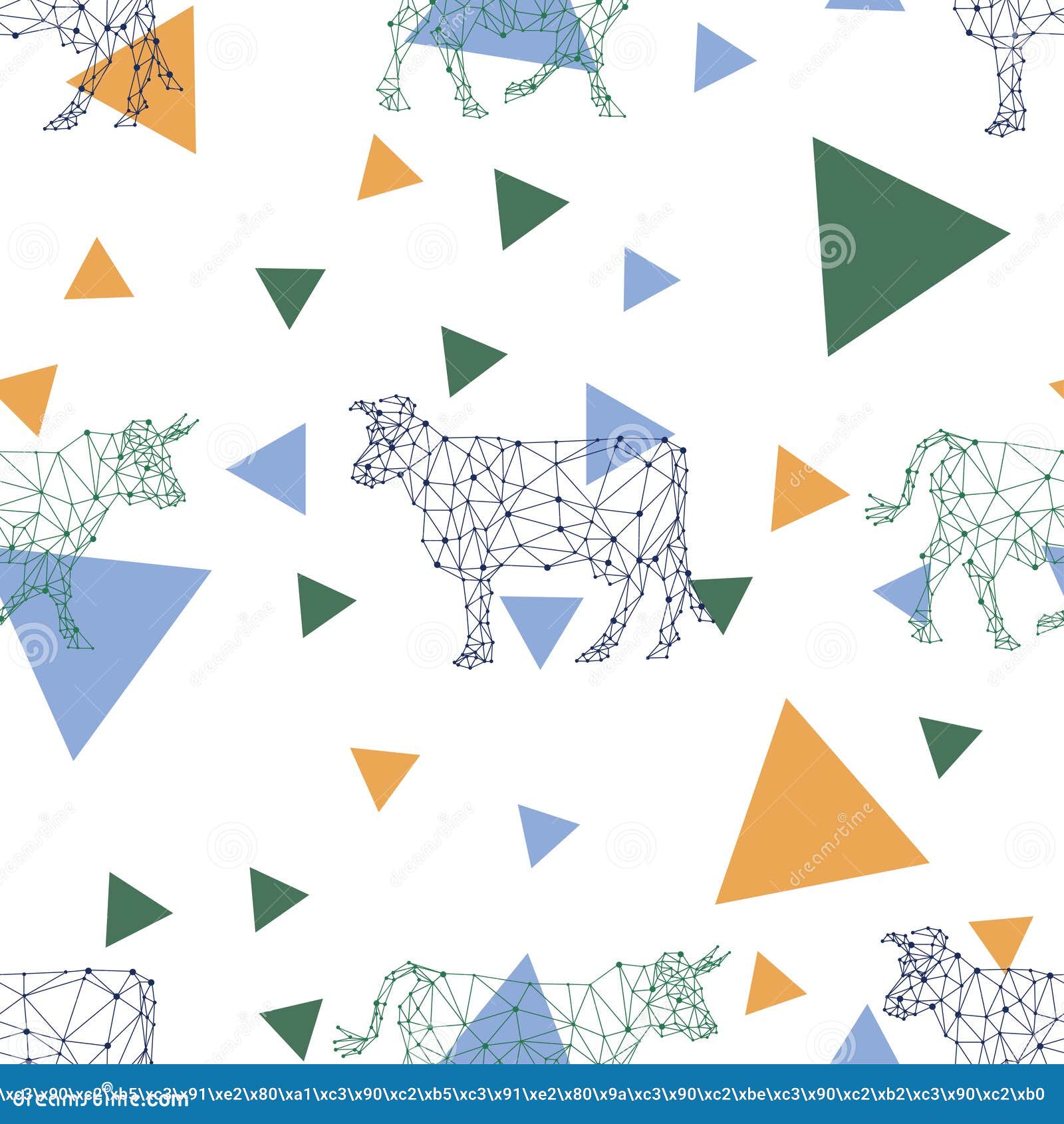 Seamless Pattern with Polygonal Images of Cows and Triangles Stock ...