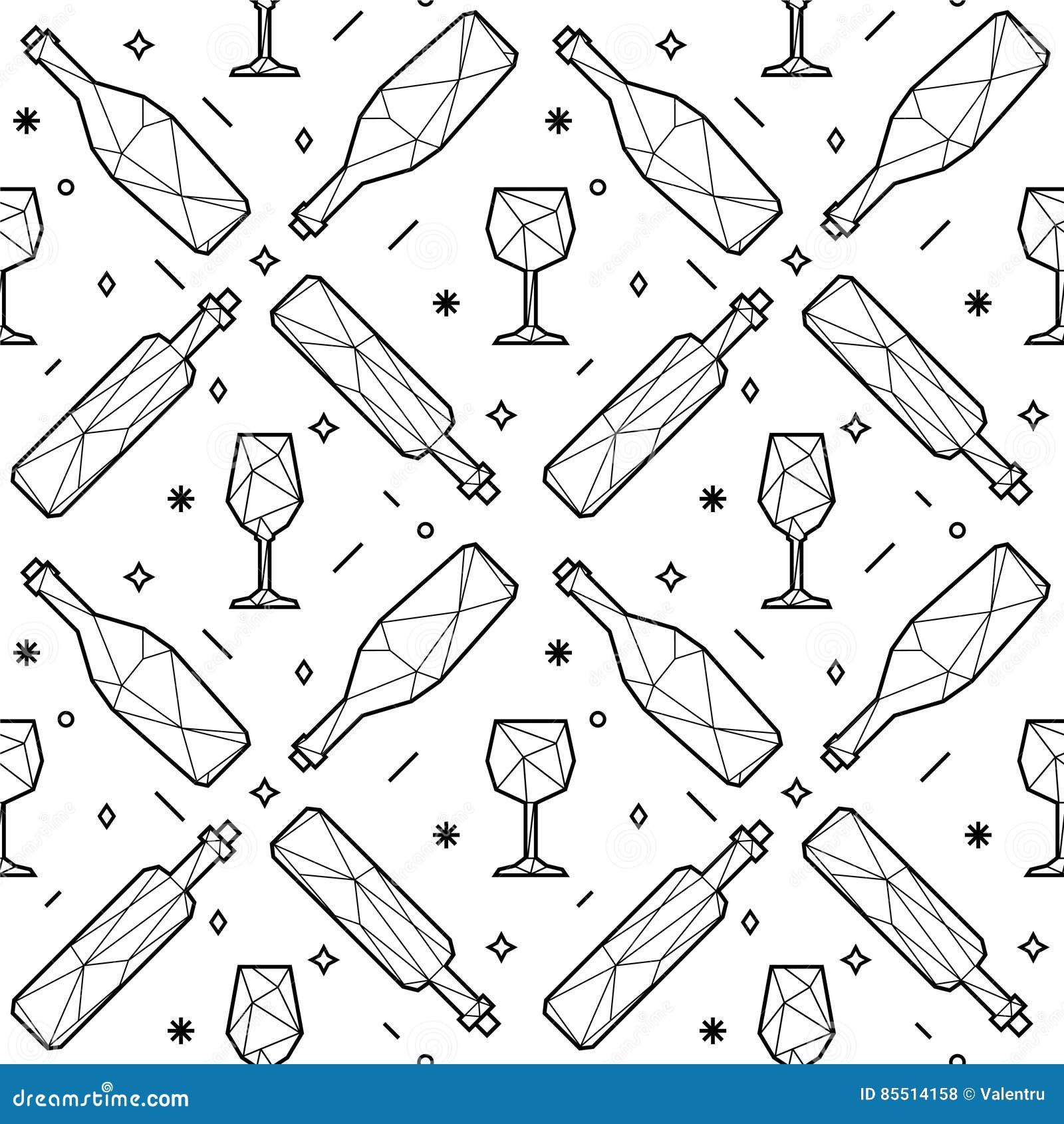Seamless Pattern of Polygonal Triangle Wine Glasses and Bottles Stock ...