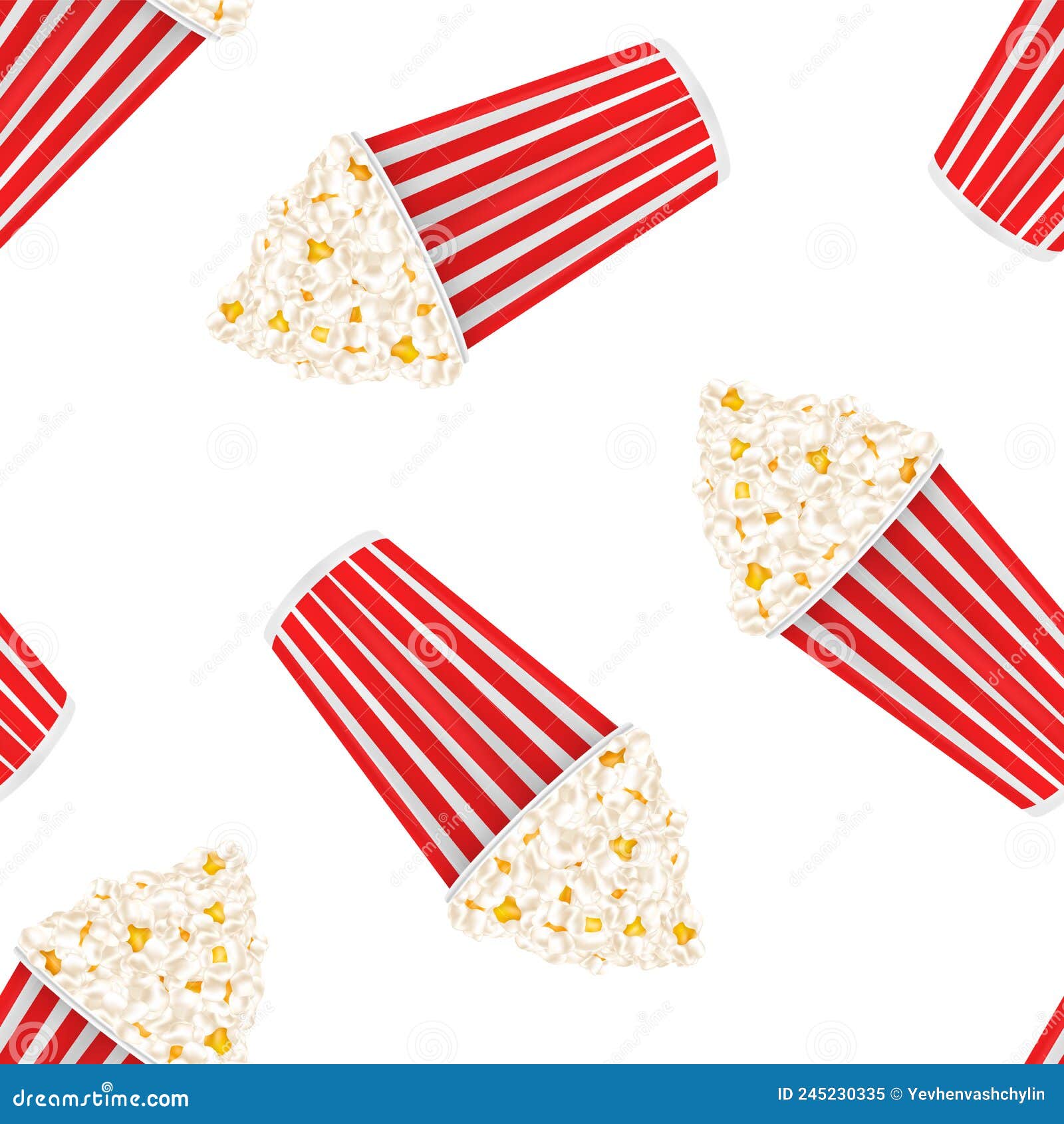Seamless Pattern of Popcorn in a Cardboard Cup. Vector Illustration ...