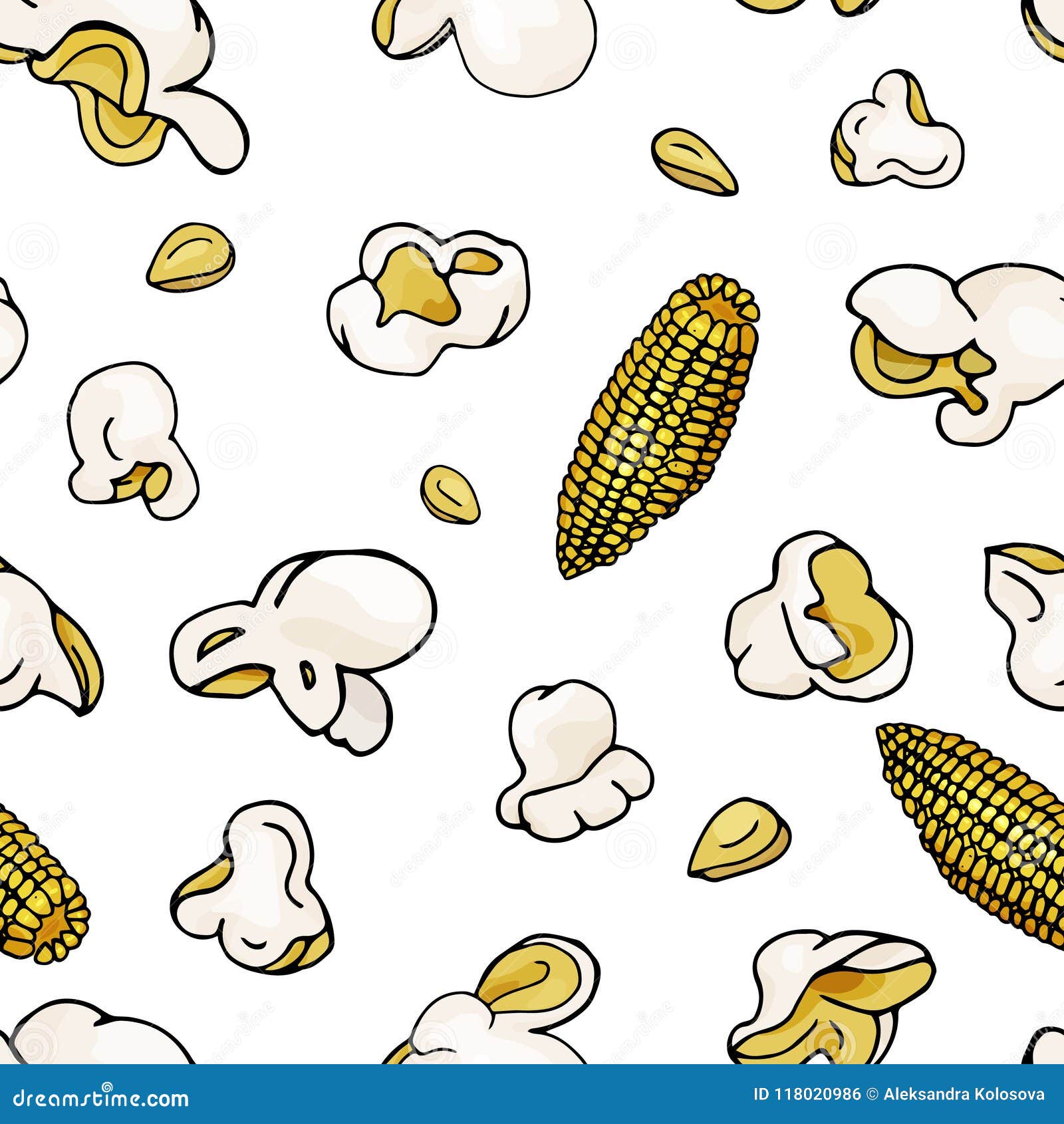 Seamless Pattern with Popcorn and Corn. Colorful Vector Illustration on ...