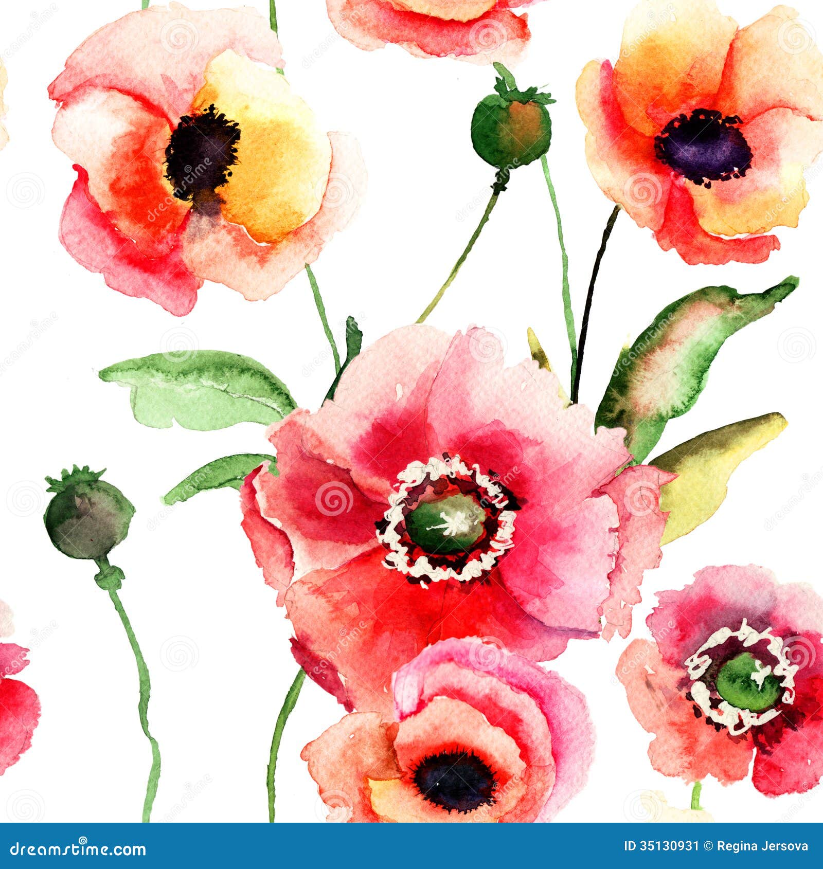 Seamless Pattern with Poppy Flowers Stock Illustration - Illustration ...