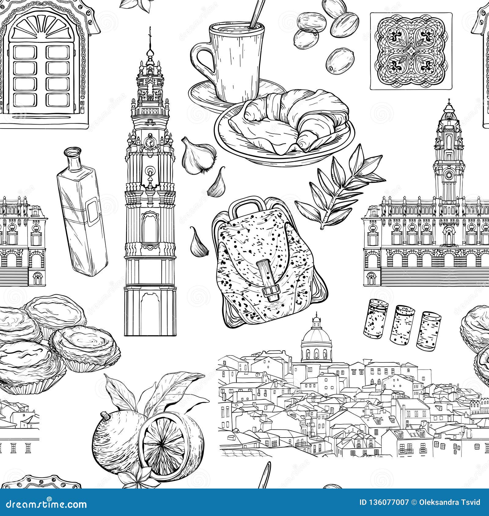 Seamless Pattern with Portuguese Landmarks. Stock Vector - Illustration ...