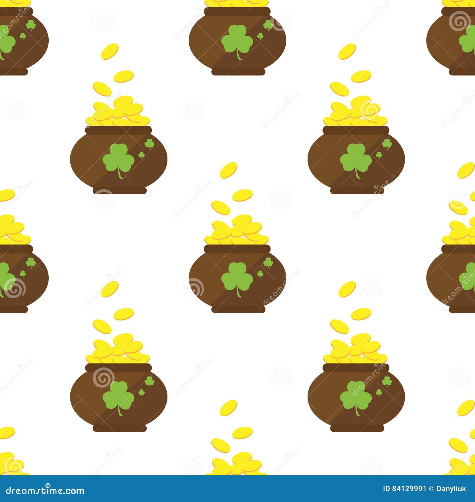 Seamless Pattern with a Pot of Gold Four-leaf Clover Vector ...