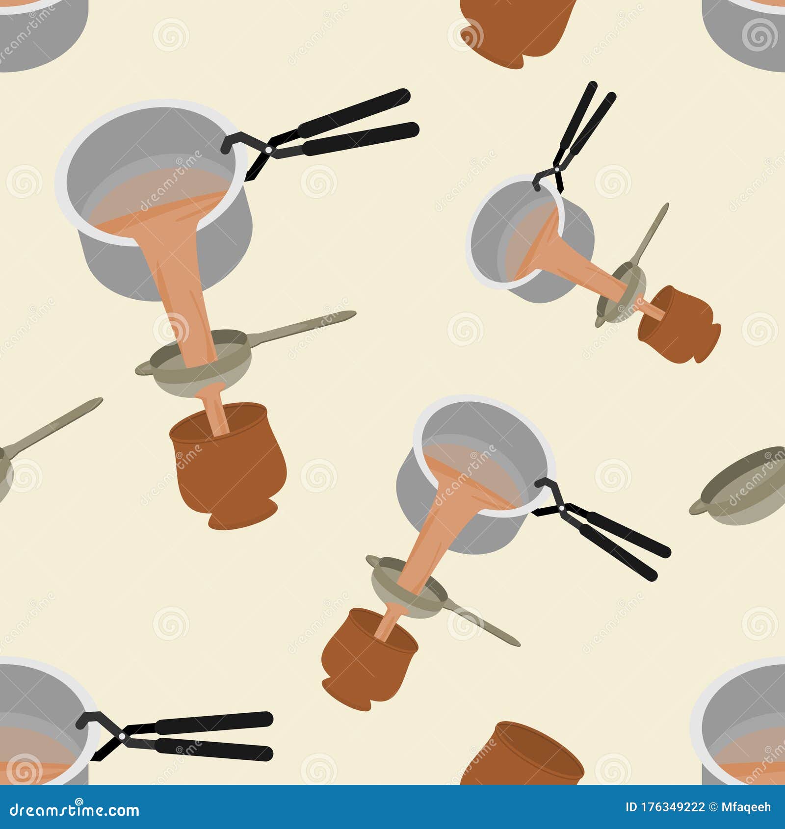 Seamless Pattern of Pouring and Filtering Indian Masala Chai into ...