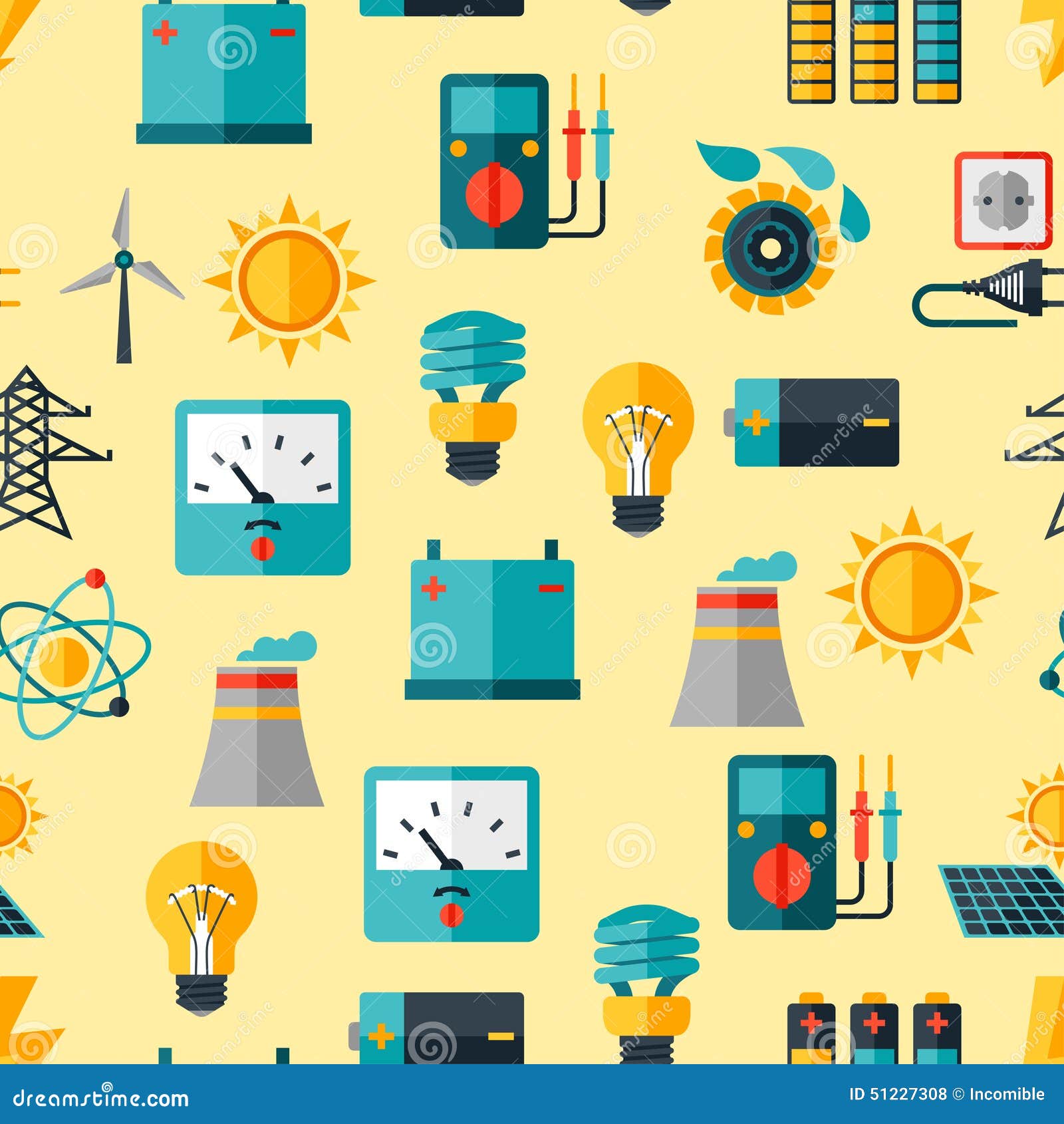 Seamless Pattern with Power Icons in Flat Design Stock Vector ...