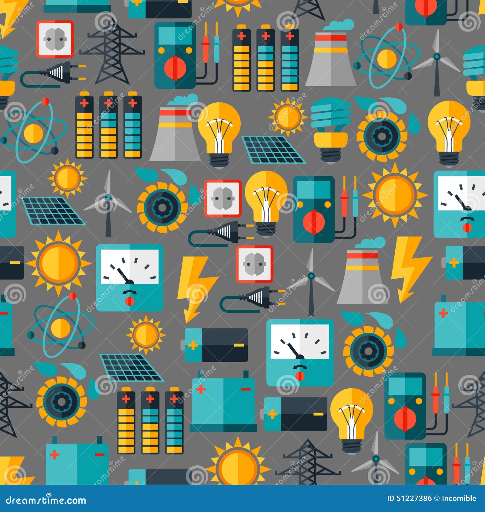 Seamless Pattern with Power Icons in Flat Design Stock Vector ...