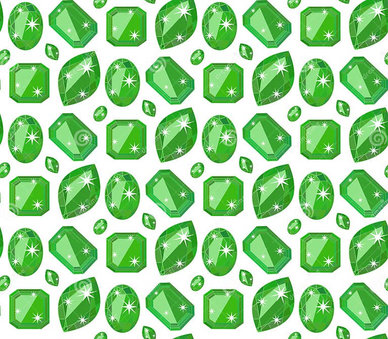 Seamless Pattern with Precious Gem Emerald in Flat Style Stock Vector ...