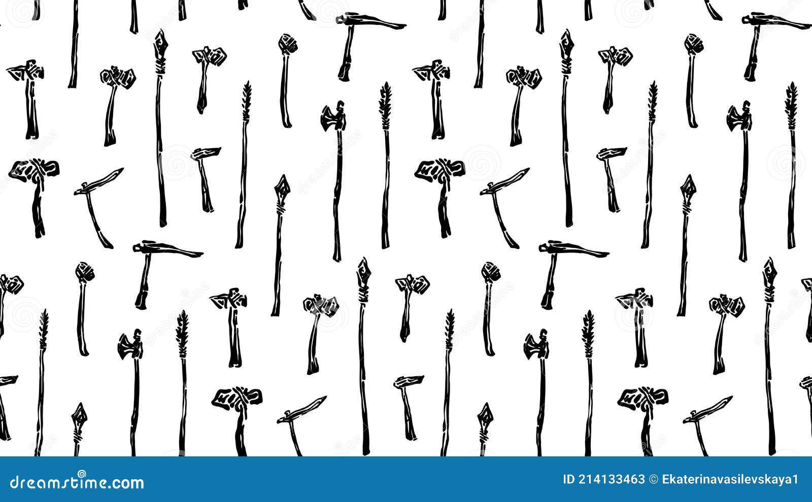Seamless Pattern of Prehistoric Tools and Weapons Vector Illustration ...