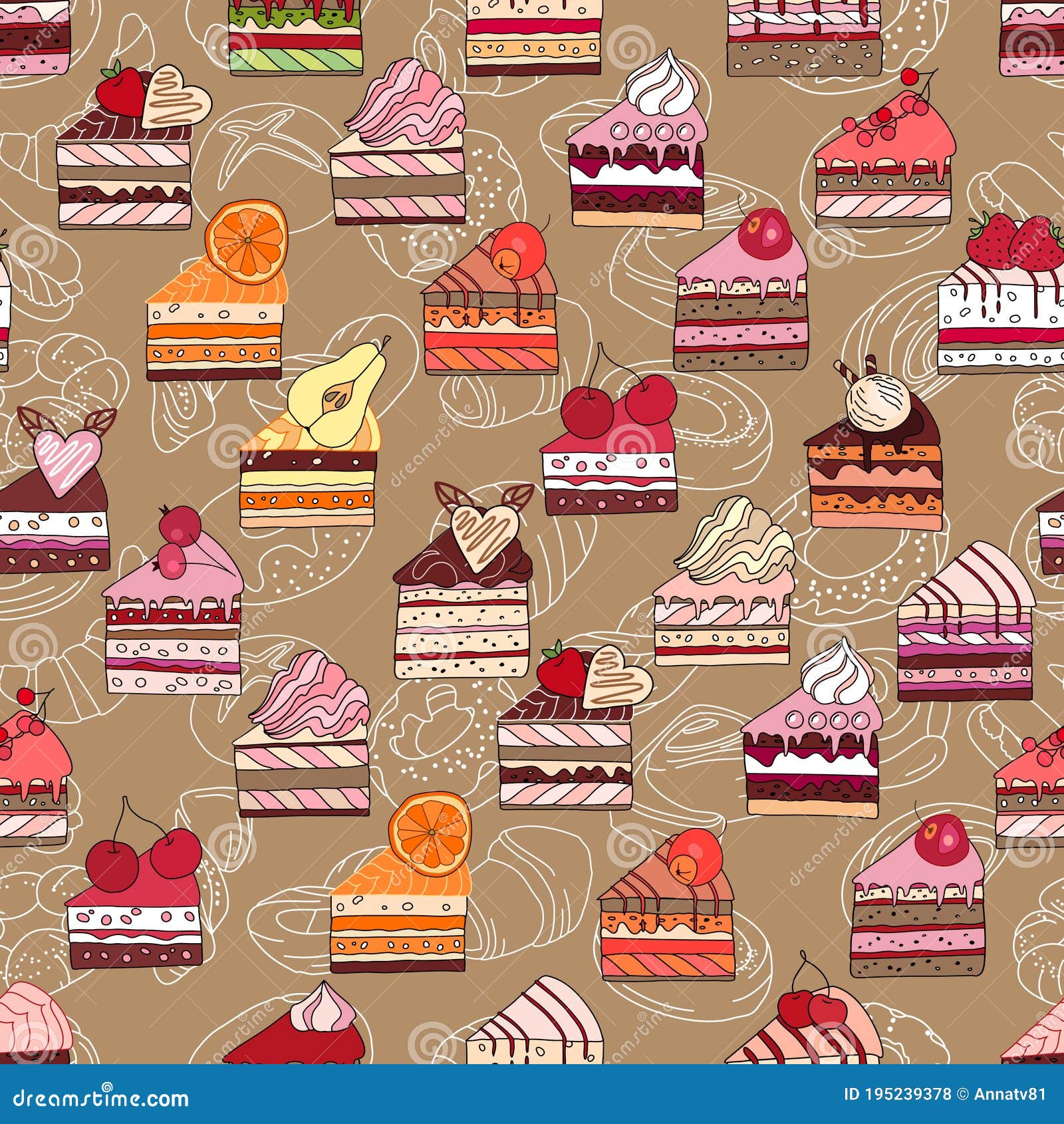 Seamless Pattern with Pretty Cake Slices. Different Taste and Color ...