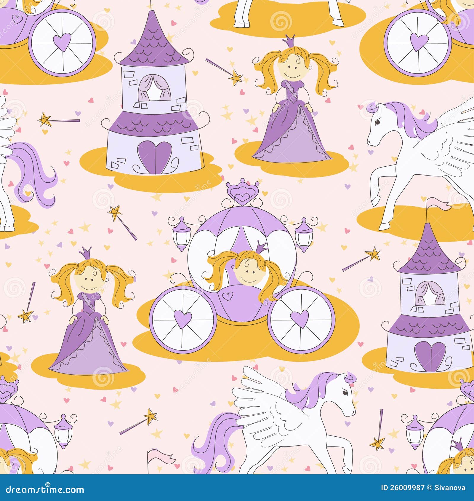 Seamless Pattern with a Princess Stock Vector - Illustration of ...