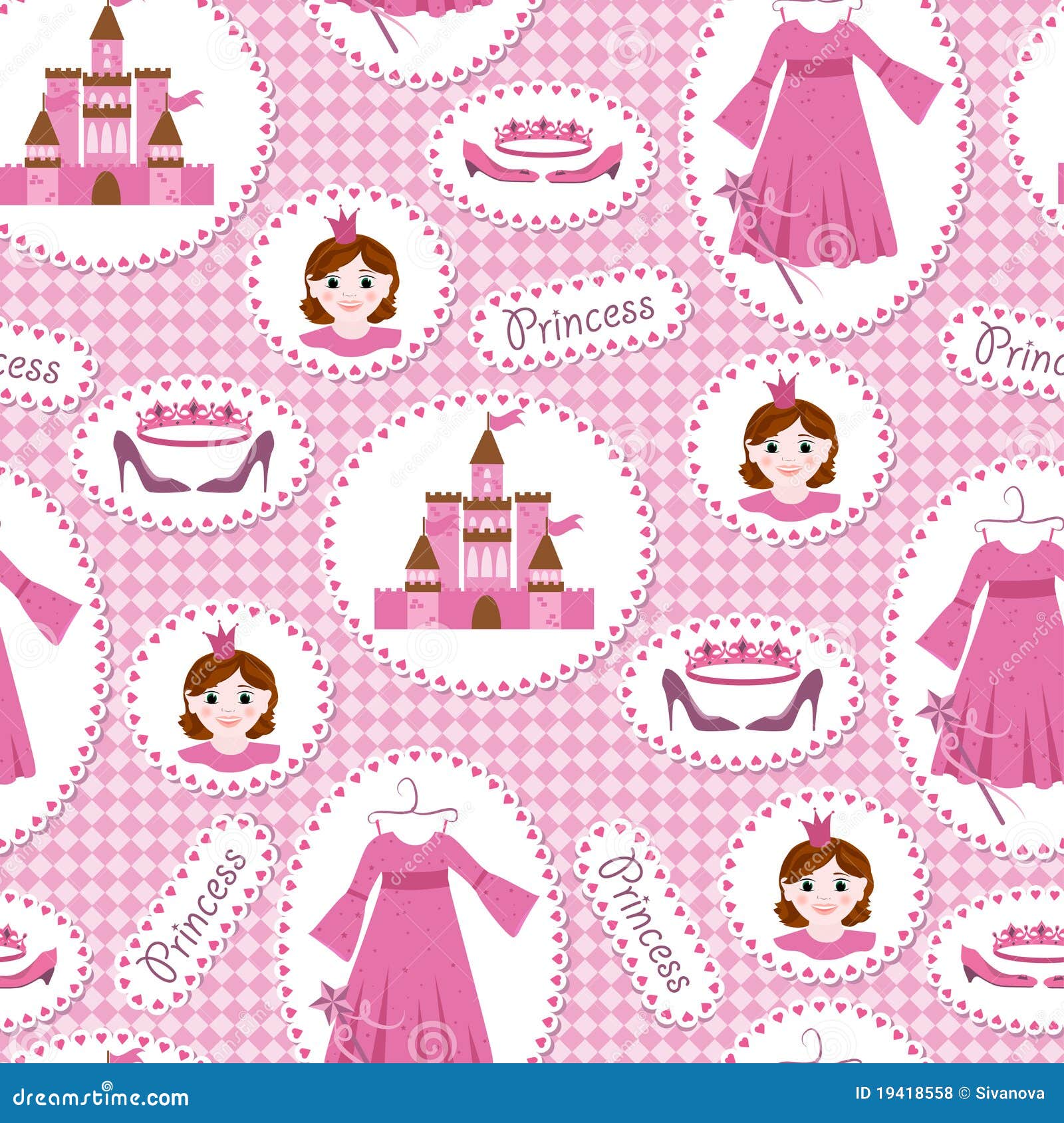 Seamless Pattern with Princess Accessories Stock Vector - Illustration ...