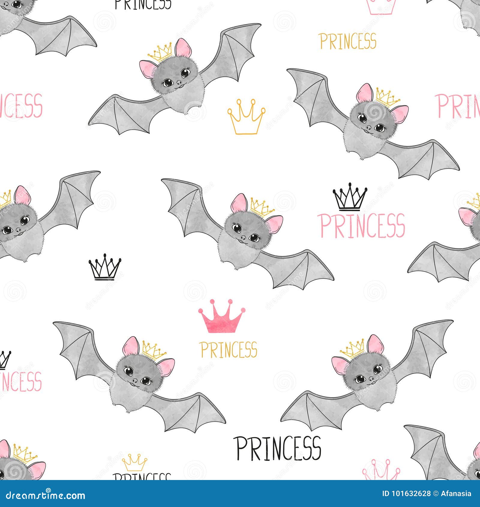 Seamless Pattern with Princess Bat. Stock Vector - Illustration of ...