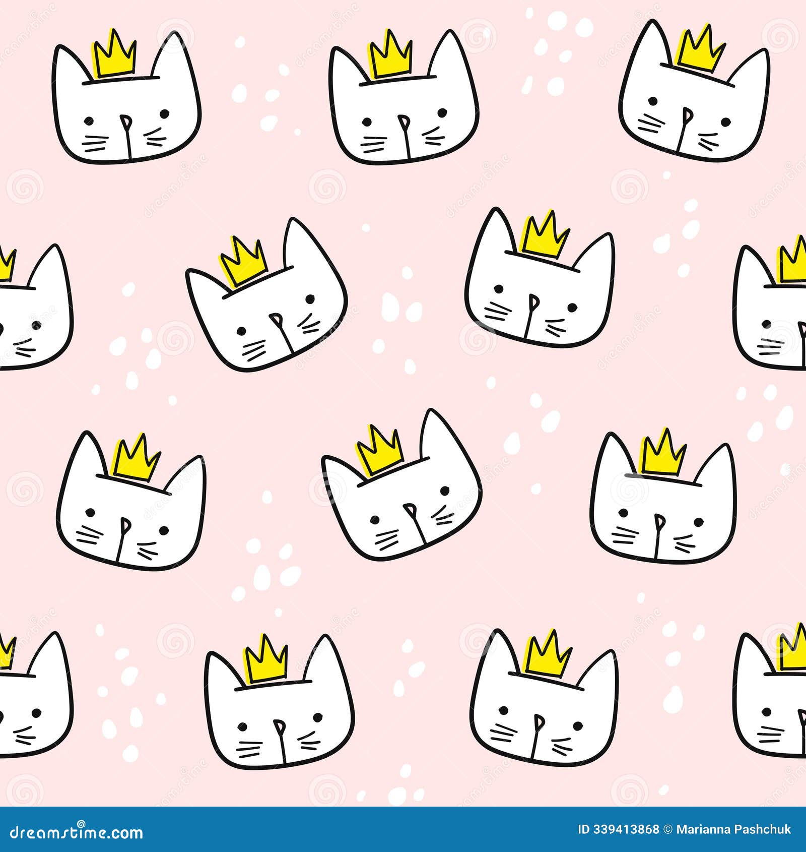 Seamless Pattern with Princess Cats Faces. Vector Background for Kids ...