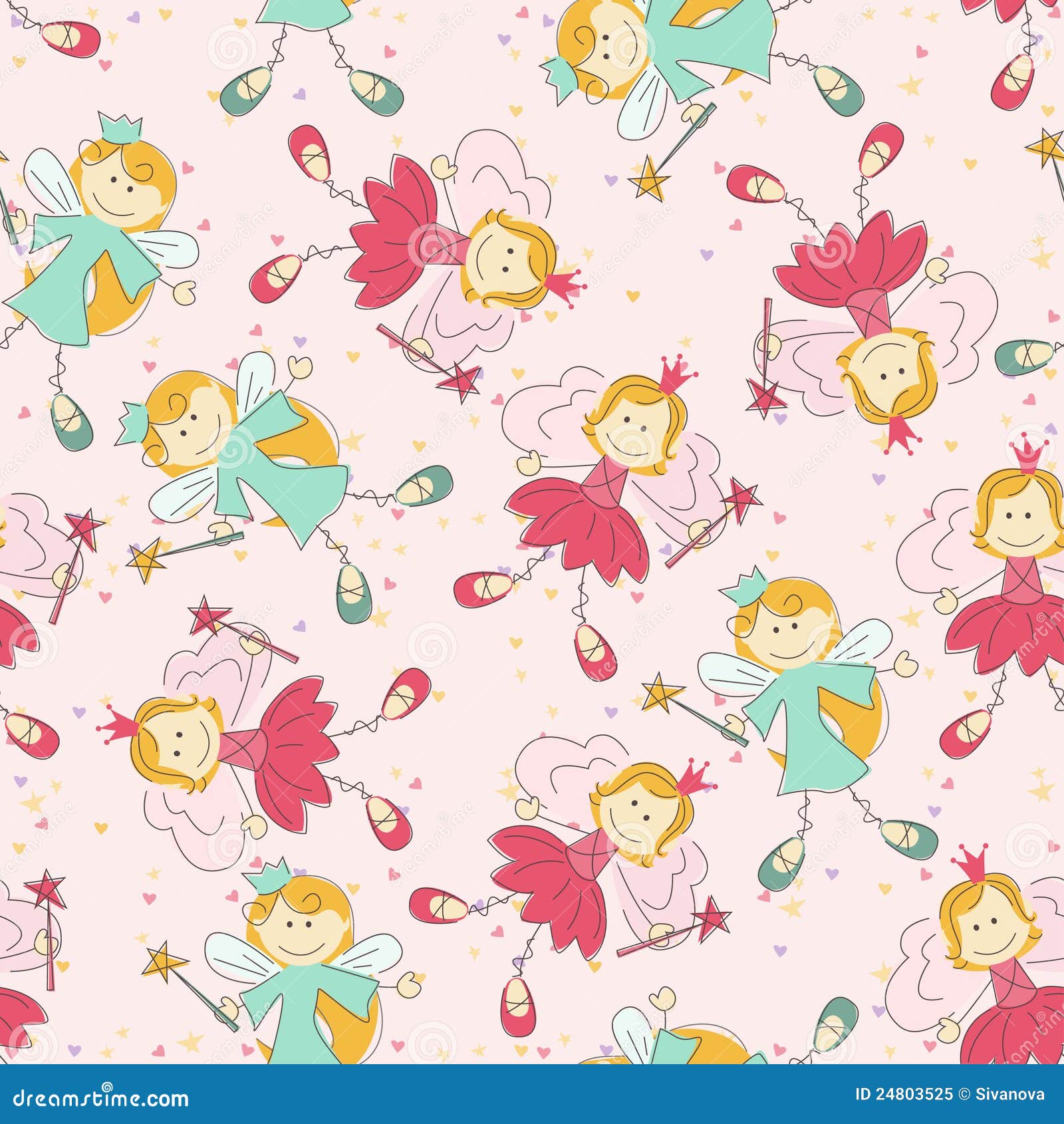 Seamless Pattern with Princess and Fairy Stock Vector - Illustration of ...